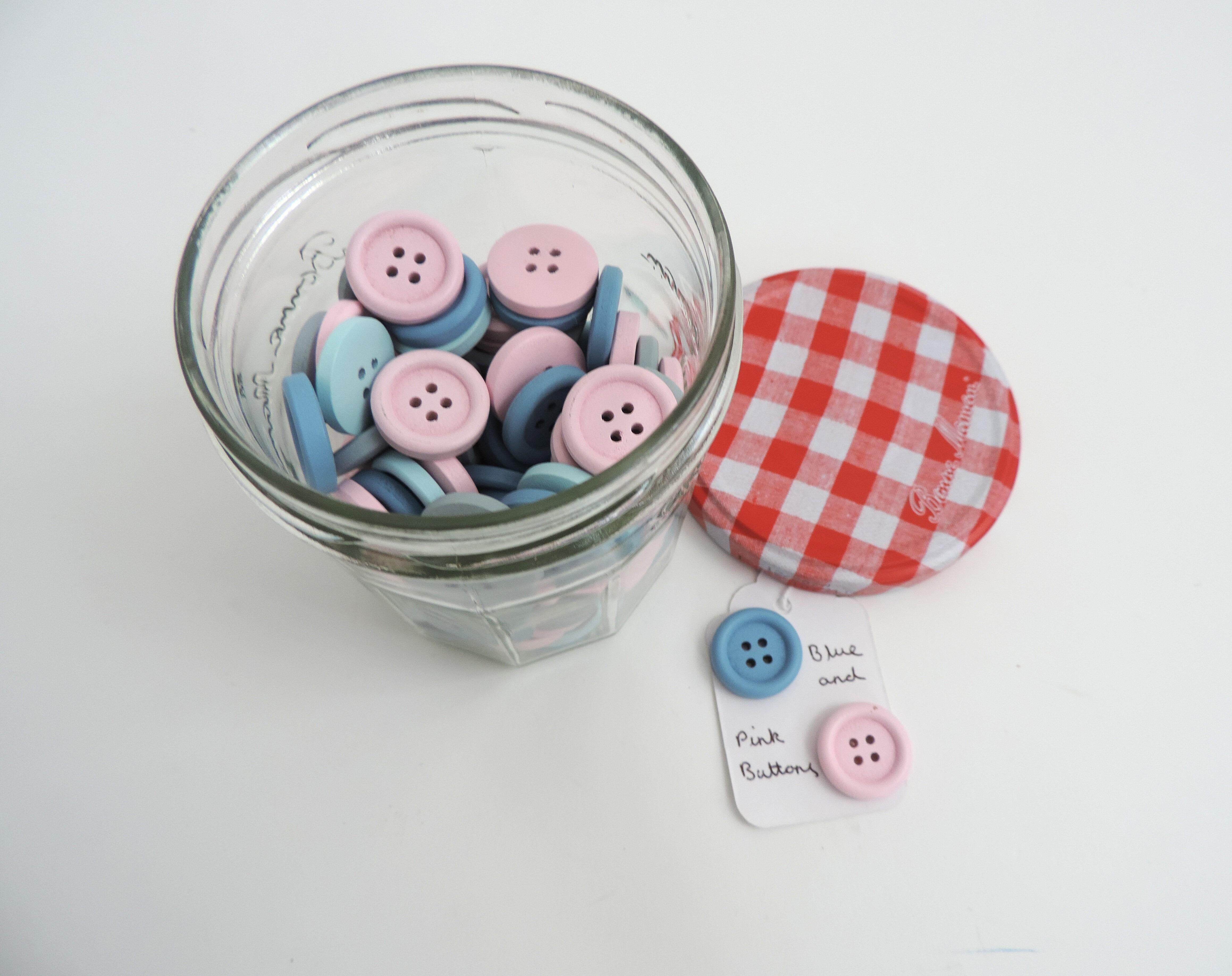 Jar Of Blue And Pink Tone Buttons - Thames Hospice