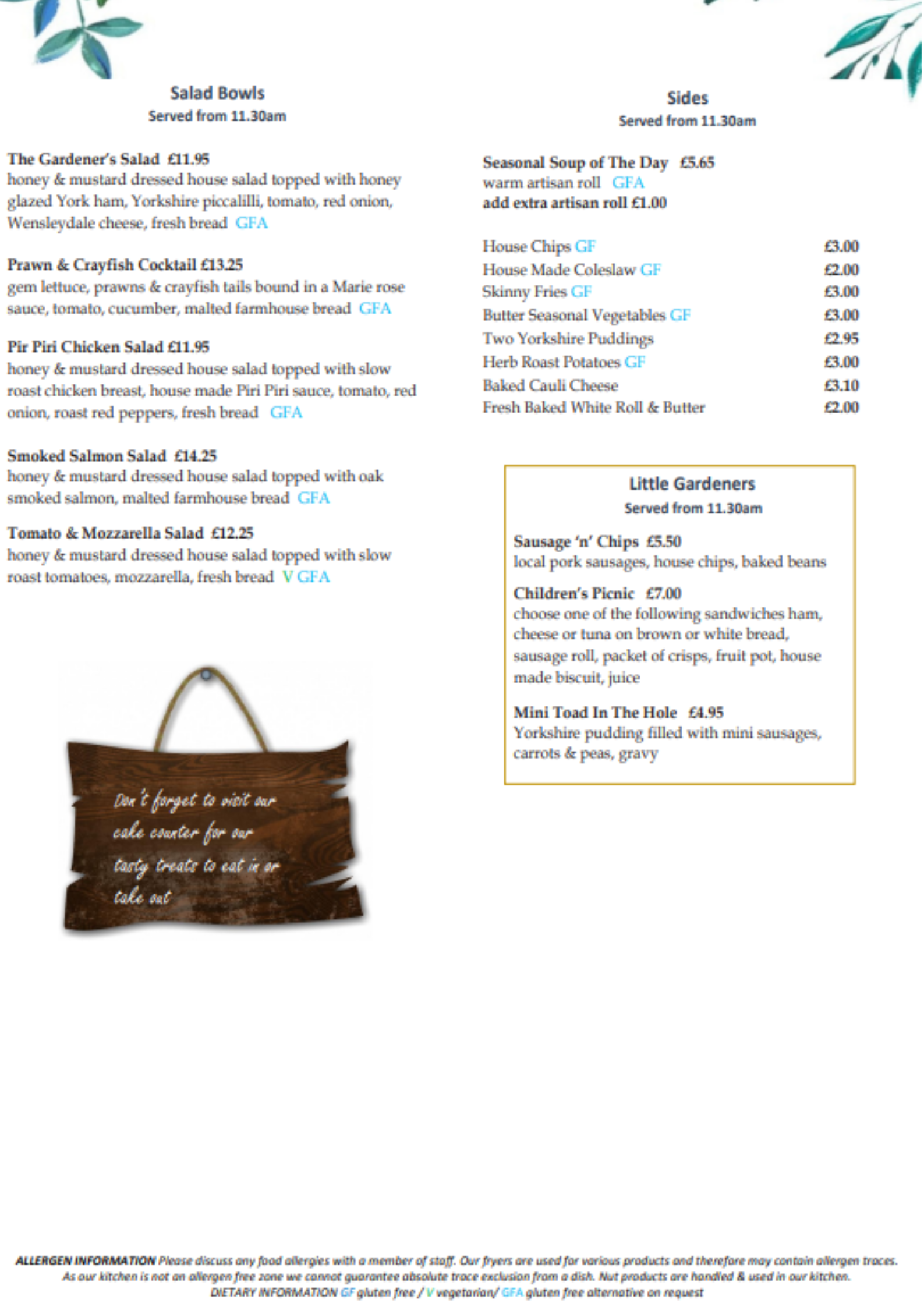 The Garden Gate Menu Summer 2024