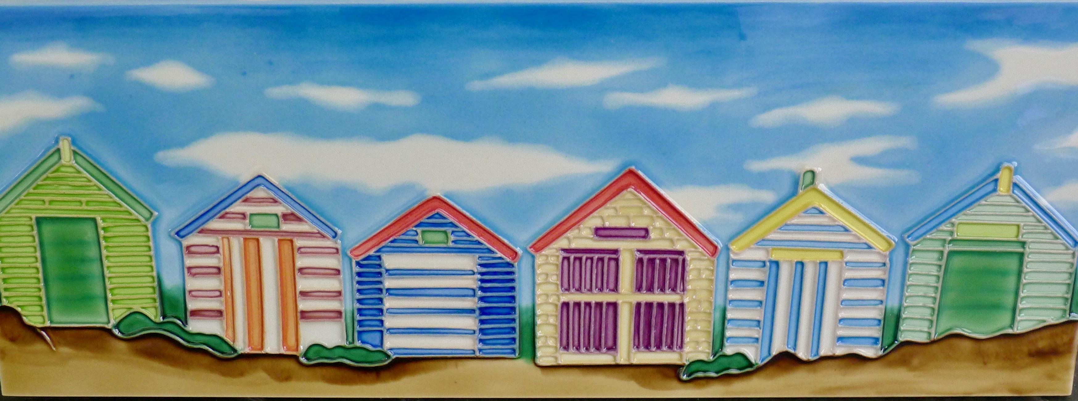 Beach huts ceramic picture tile coastal