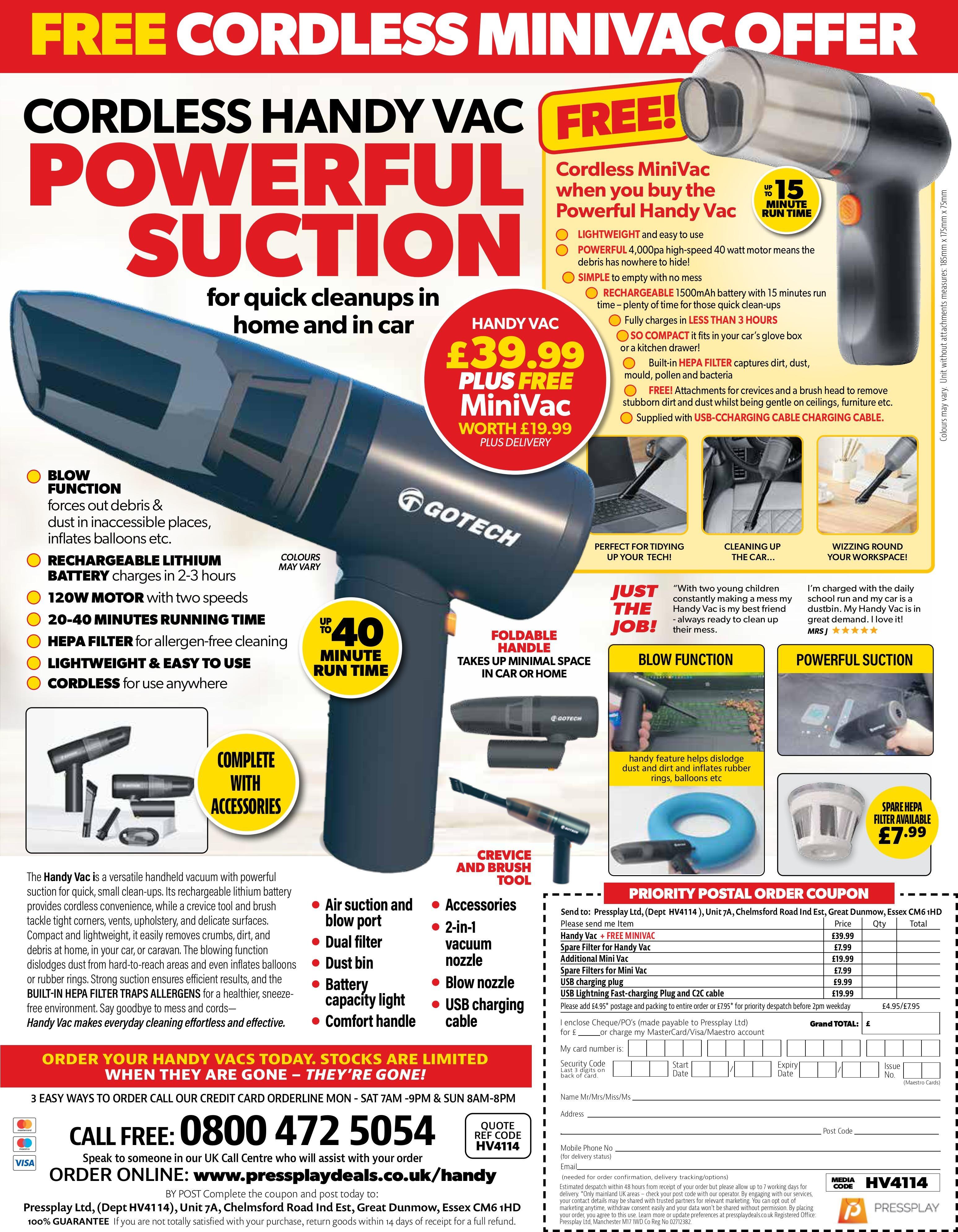 Vacuum Cleaner + FREE mini vac