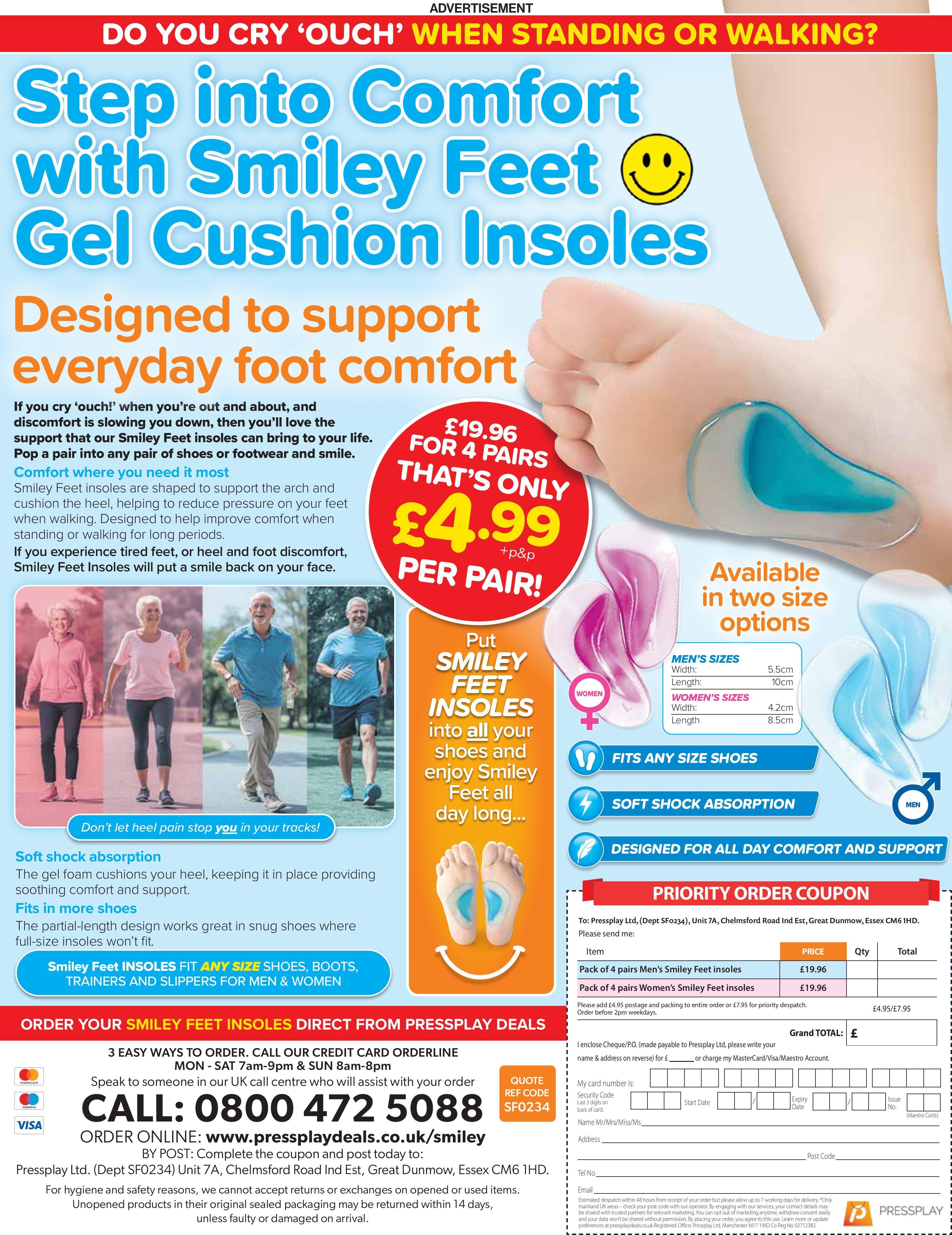 Pack of four Women's Pink Smiley Feet Insoles