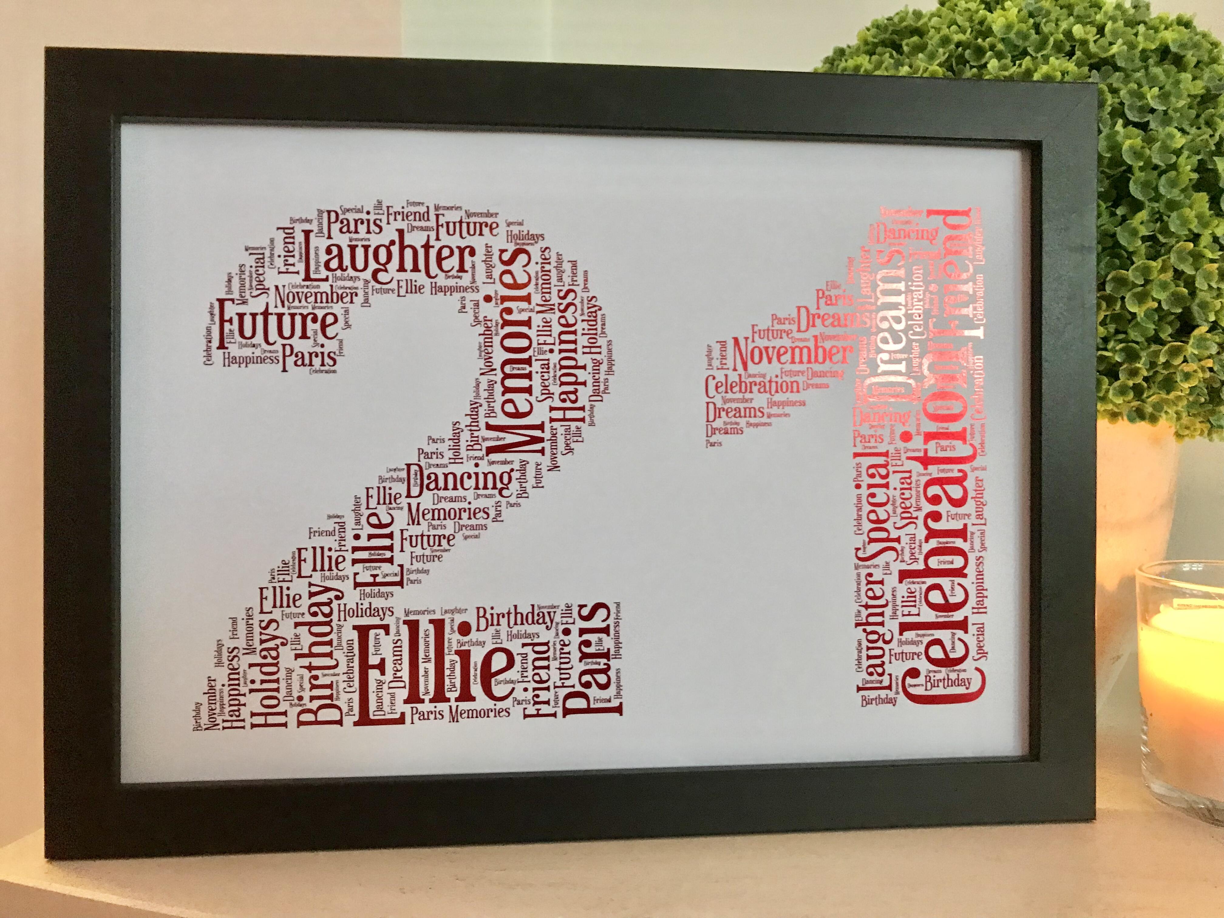 Personalised 21st Birthday word art print