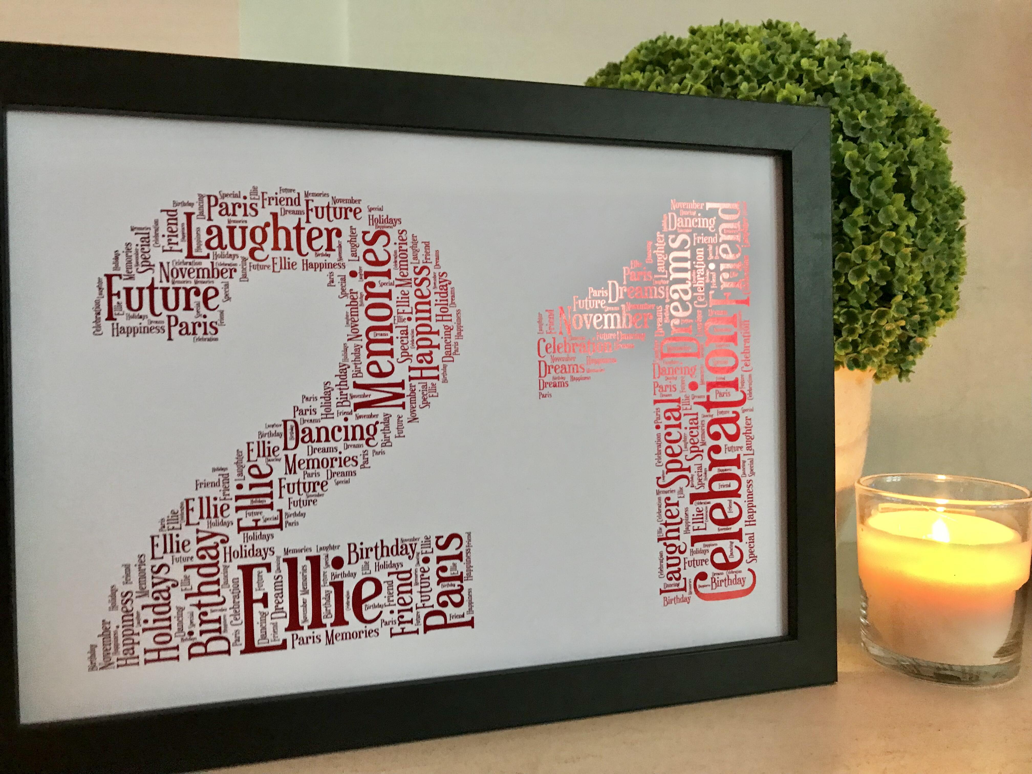 Personalised 21st Birthday word art print