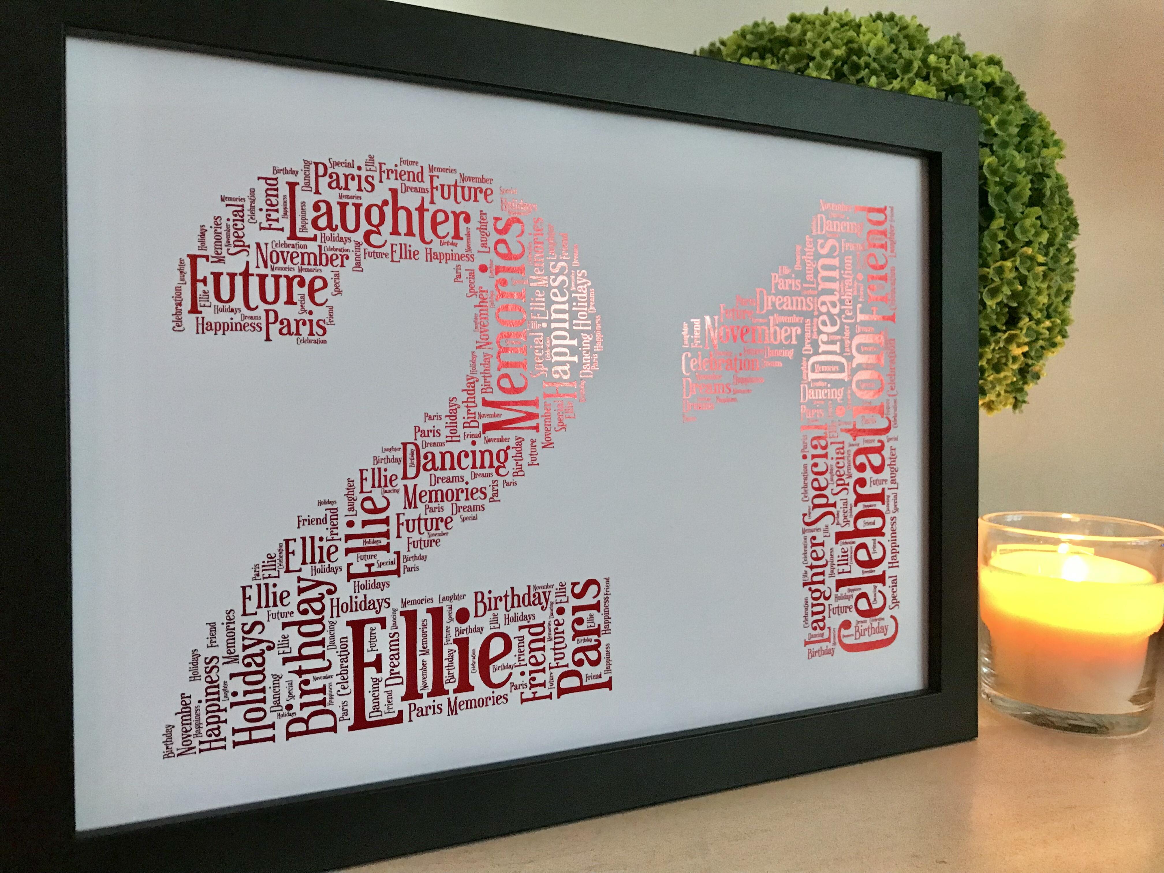 Personalised 21st Birthday word art print