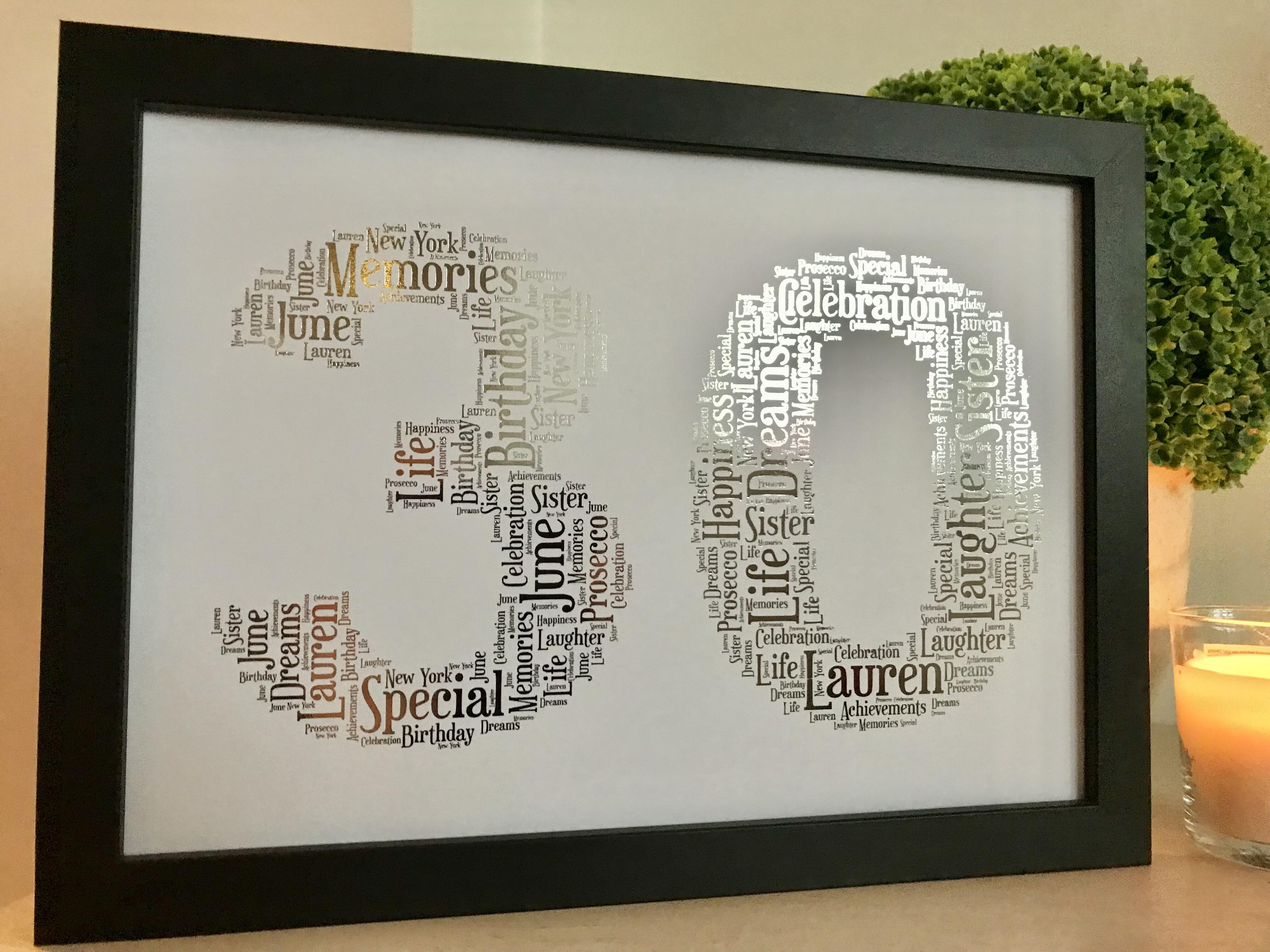 Personalised 30th Birthday word art print