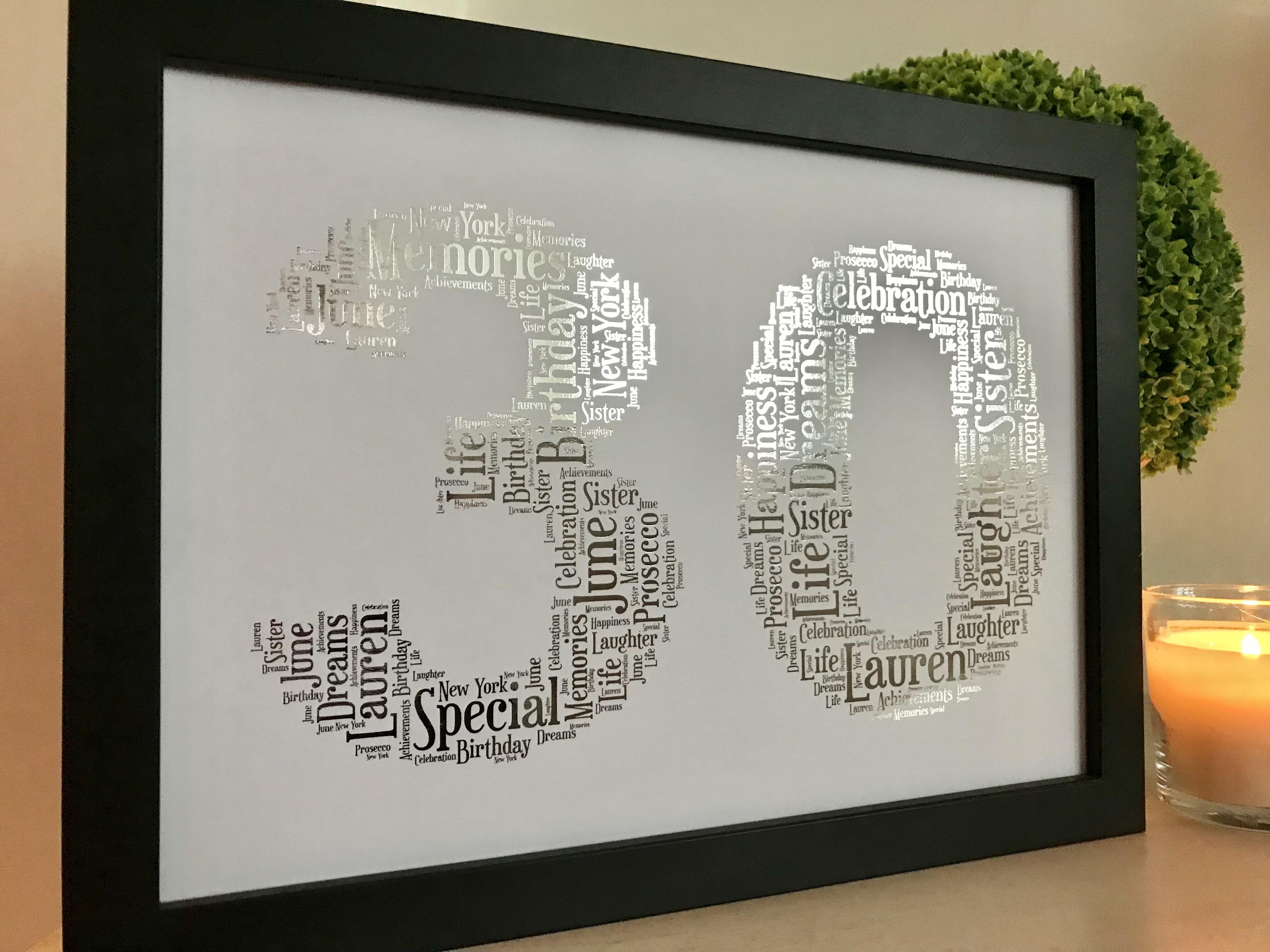 Personalised 30th Birthday word art print