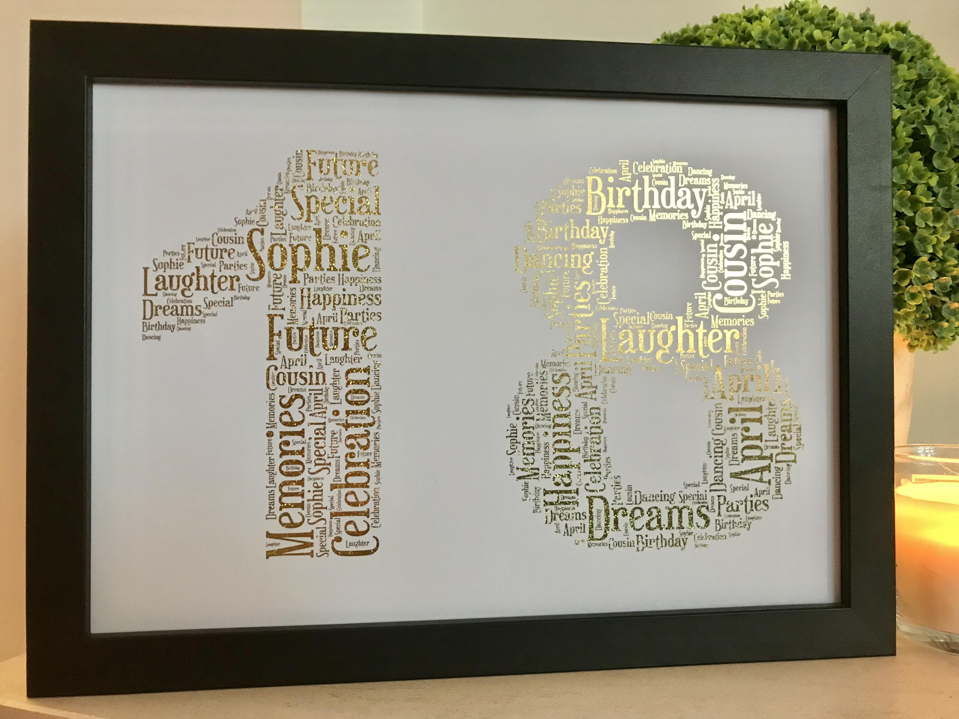 Personalised 18th Birthday word art print