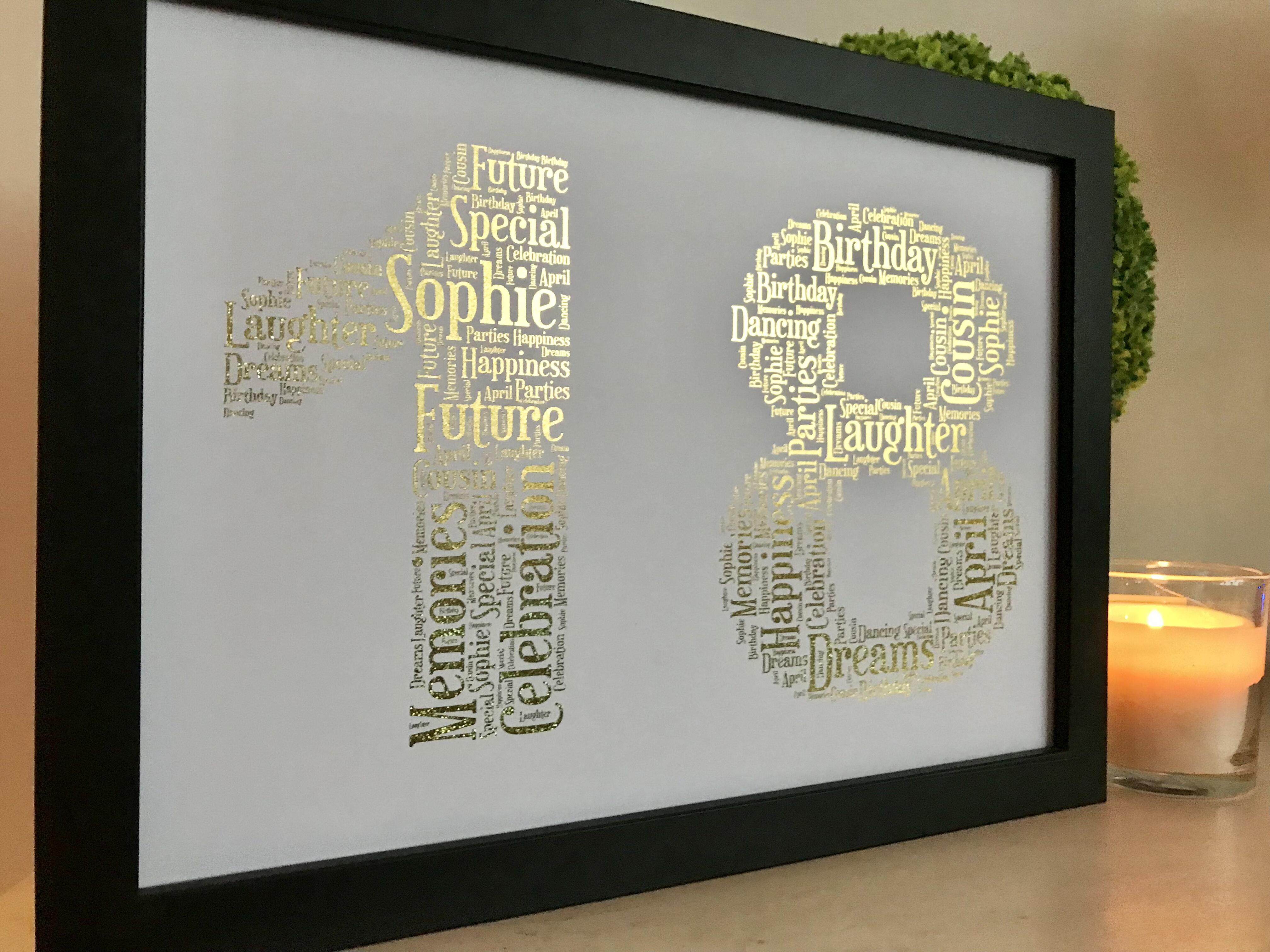 Personalised 18th Birthday word art print