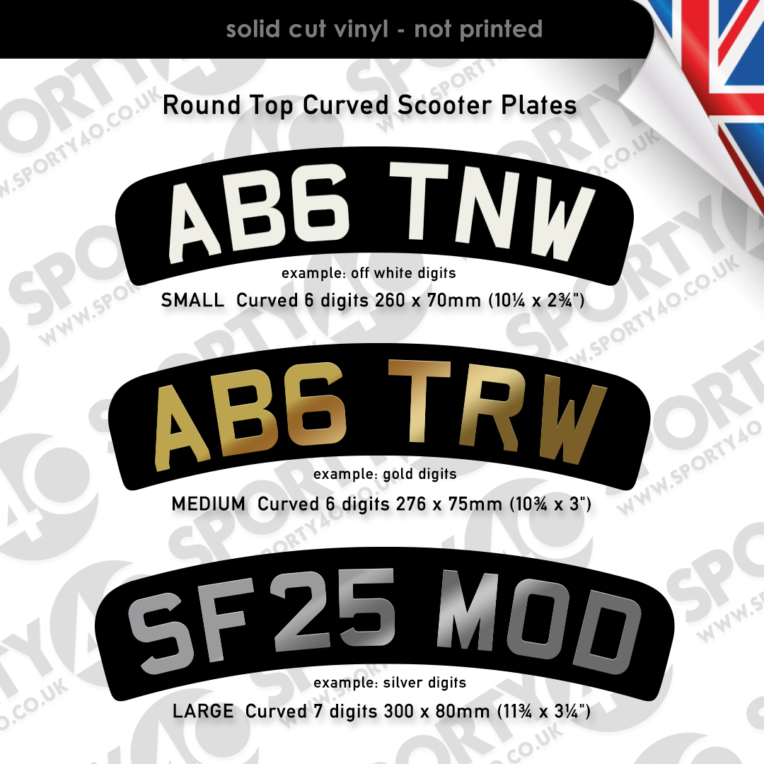Self-Adhesive Scooter Rounded Curved Vinyl Number Plate Sticker
