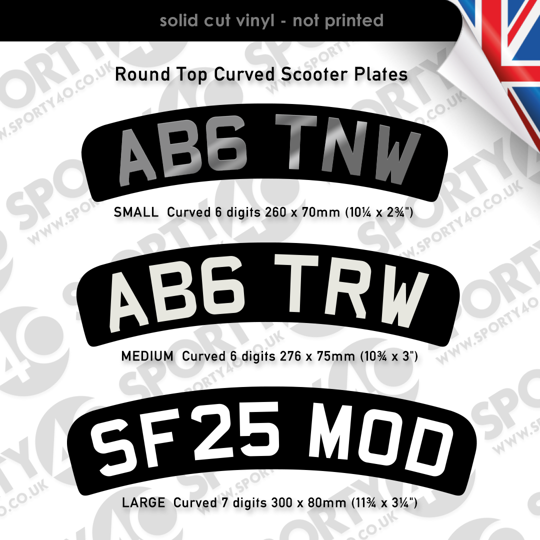 Self-Adhesive Scooter Rounded Curved Vinyl Number Plate Sticker