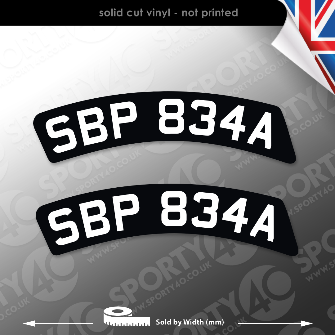 Self-Adhesive Classic Motorbike Curved Vinyl Number Plate Sticker