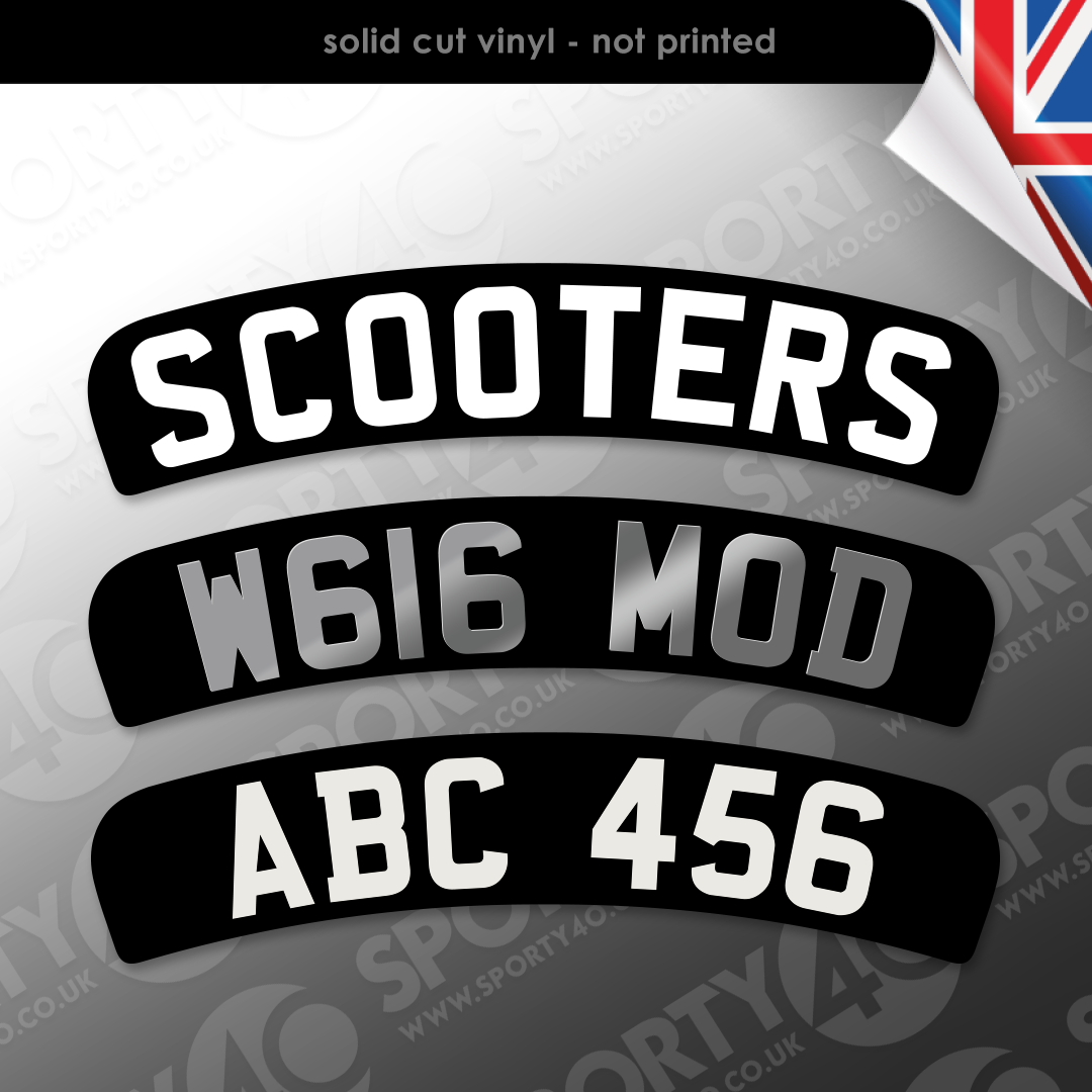 Self-Adhesive Scooter Rounded Curved Vinyl Number Plate Sticker