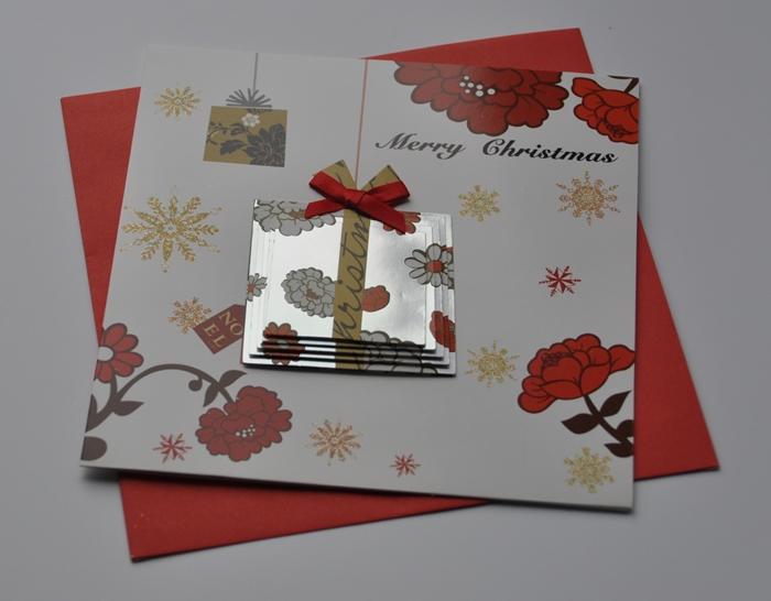 Handmade Christmas Card - Merry Christmas Present Silver Floral