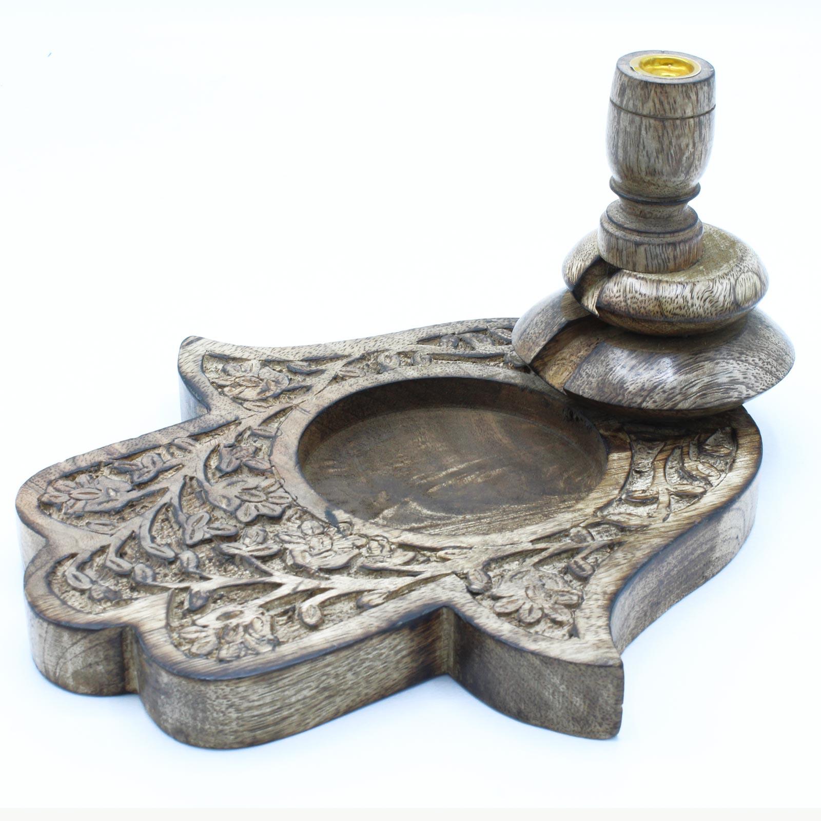 Mango Wood Backflow Burner - Hamsa