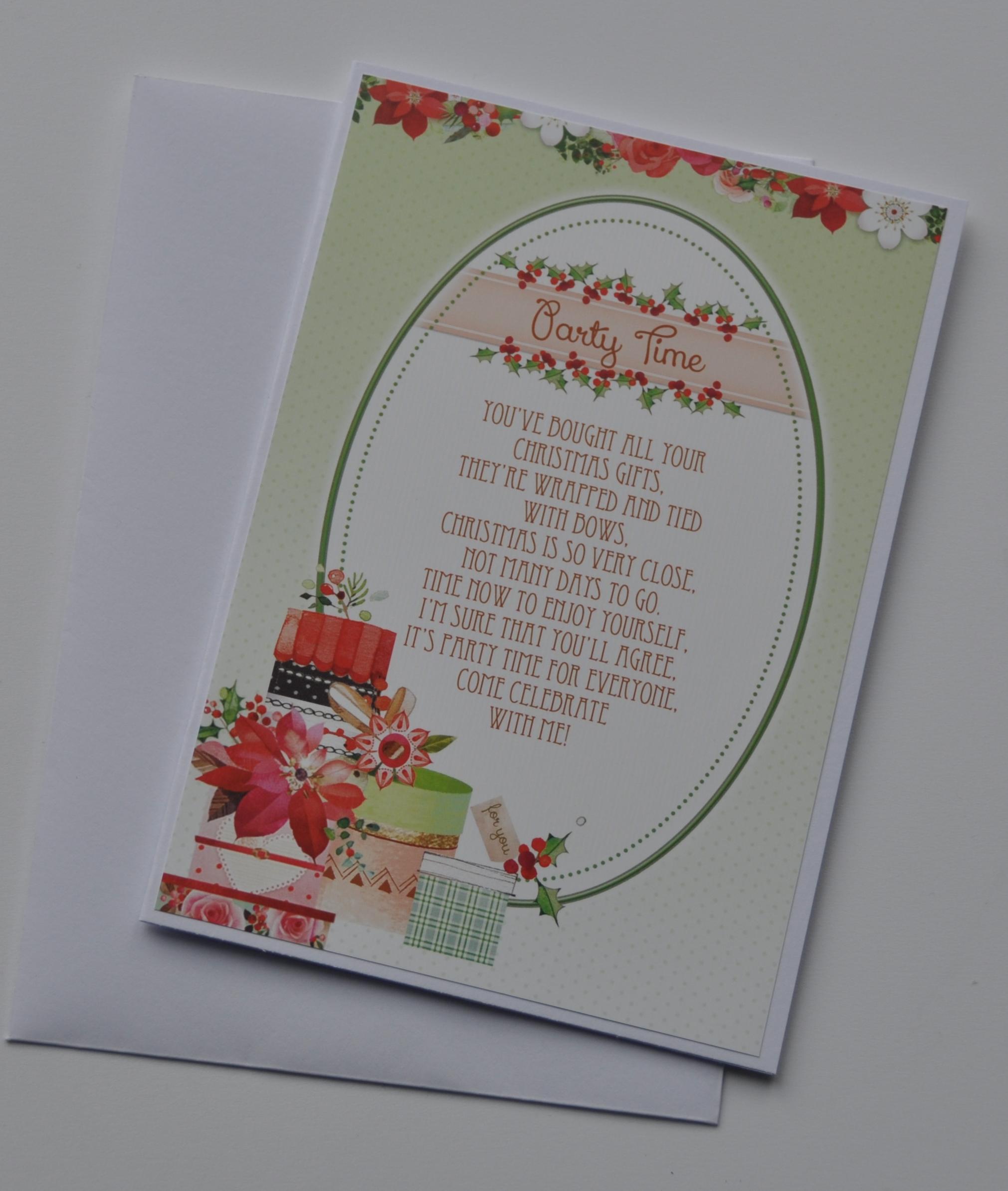 Handmade Christmas Card - Party Time Poem