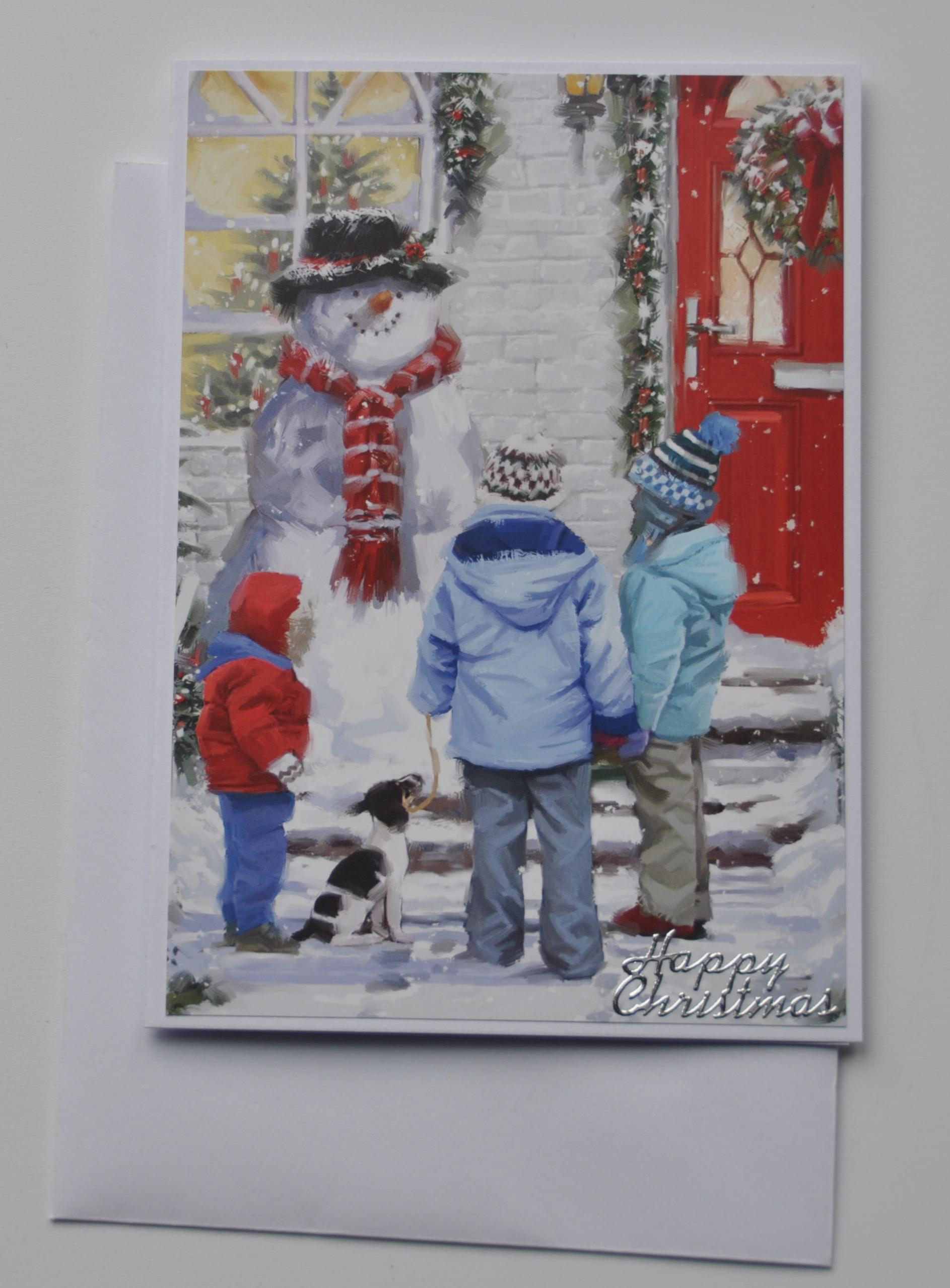 Handmade Christmas Card - Snowman Boys Happy Christmas