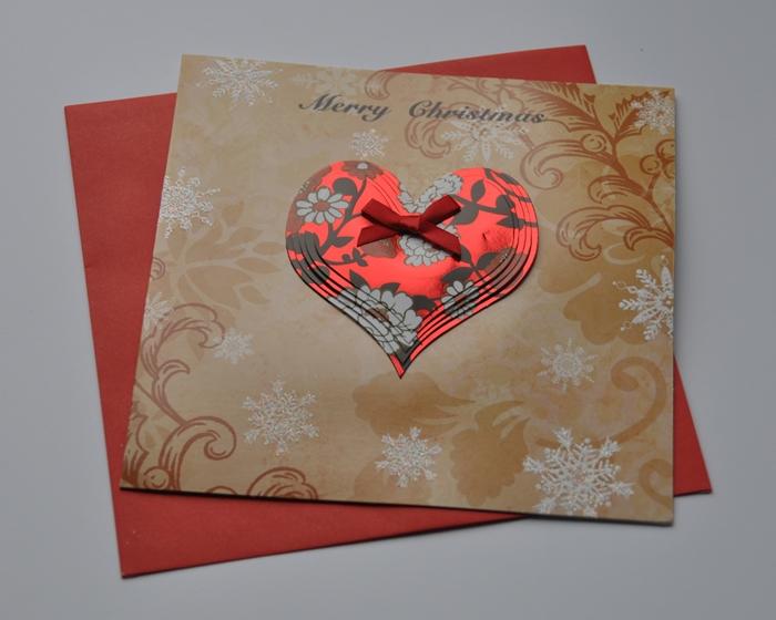 Handmade Christmas Card - Merry Christmas Floral Heart Red