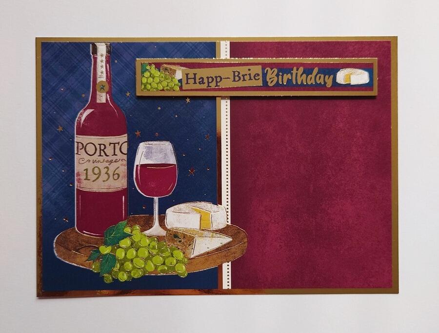 Happ-Brie Birthday Port and Cheese Handmade Card Topper