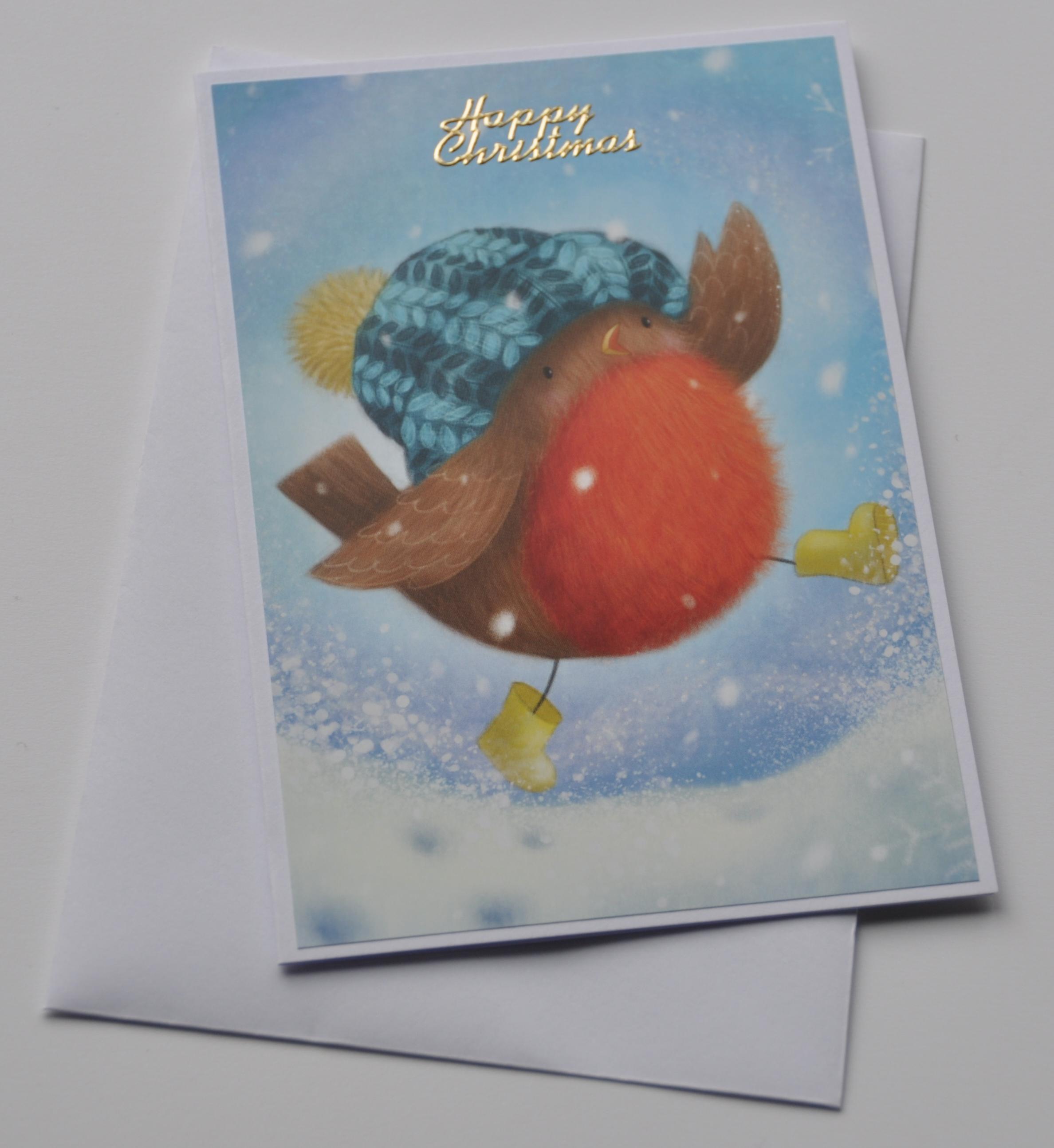 Handmade Christmas Card - Robin Redbreast Woolly Hat