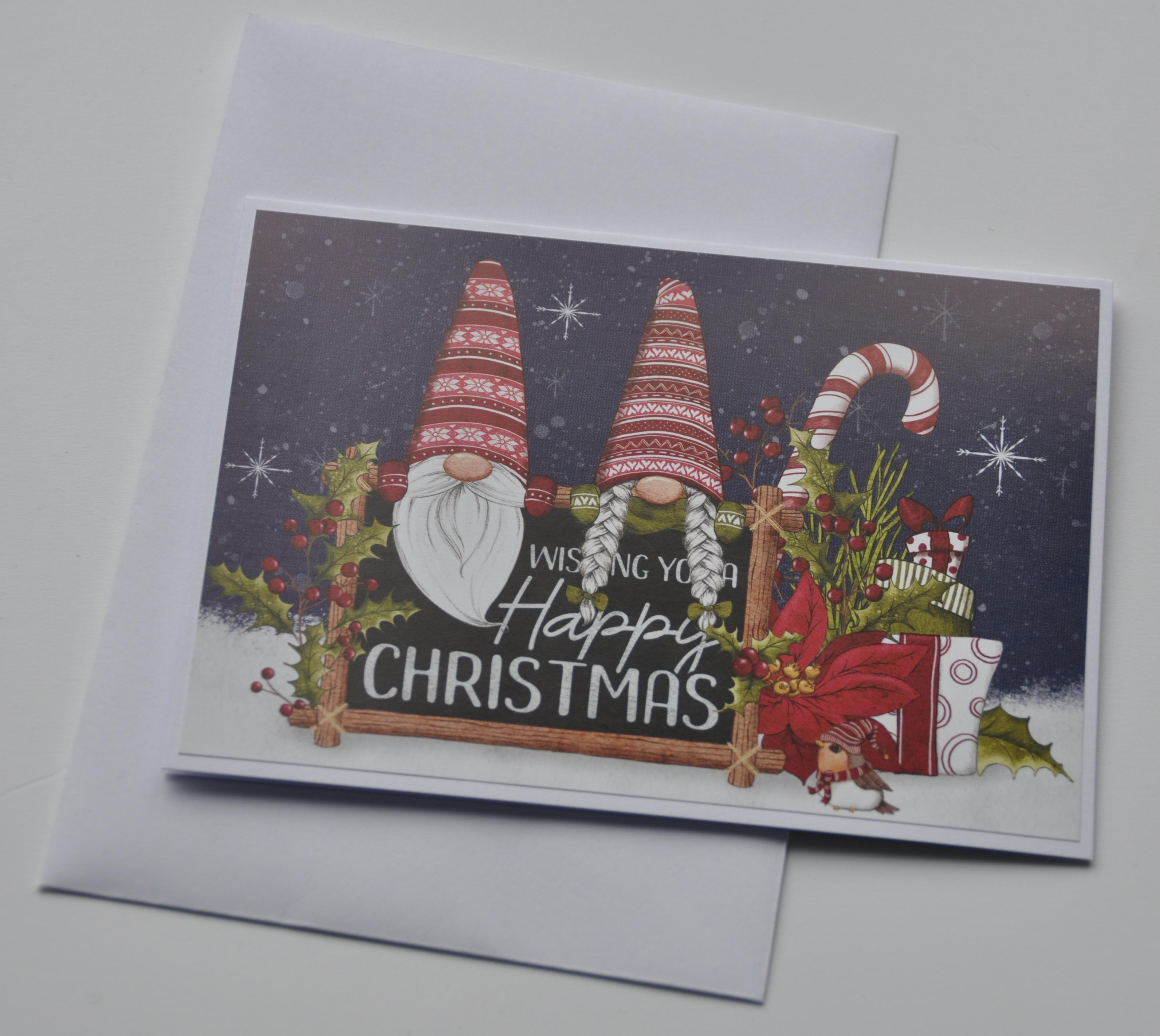 Handmade Christmas Card - Gnomes Wishing You a Happy Christmas