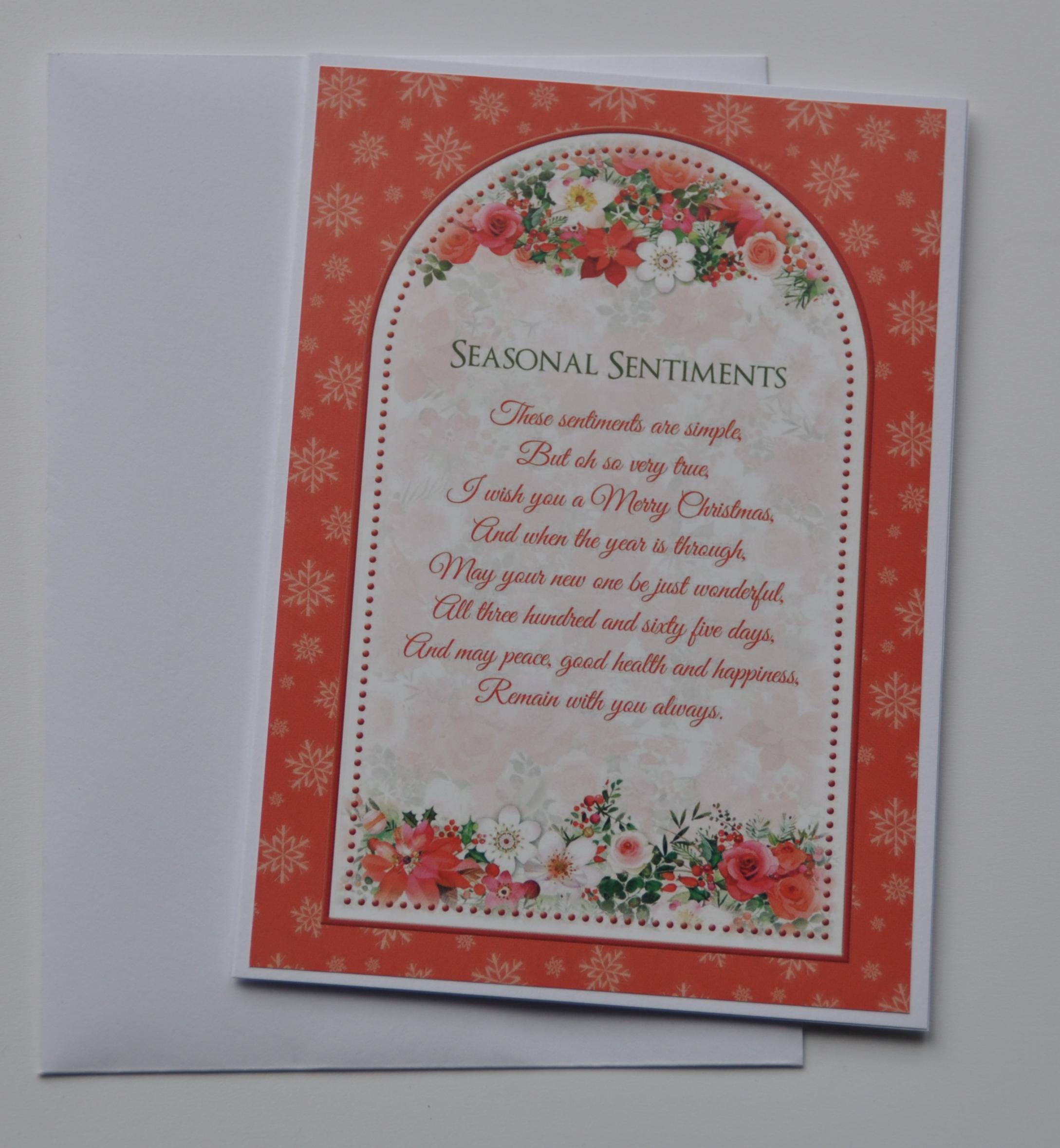 Handmade Christmas Card - Seasonal Sentiments Poem