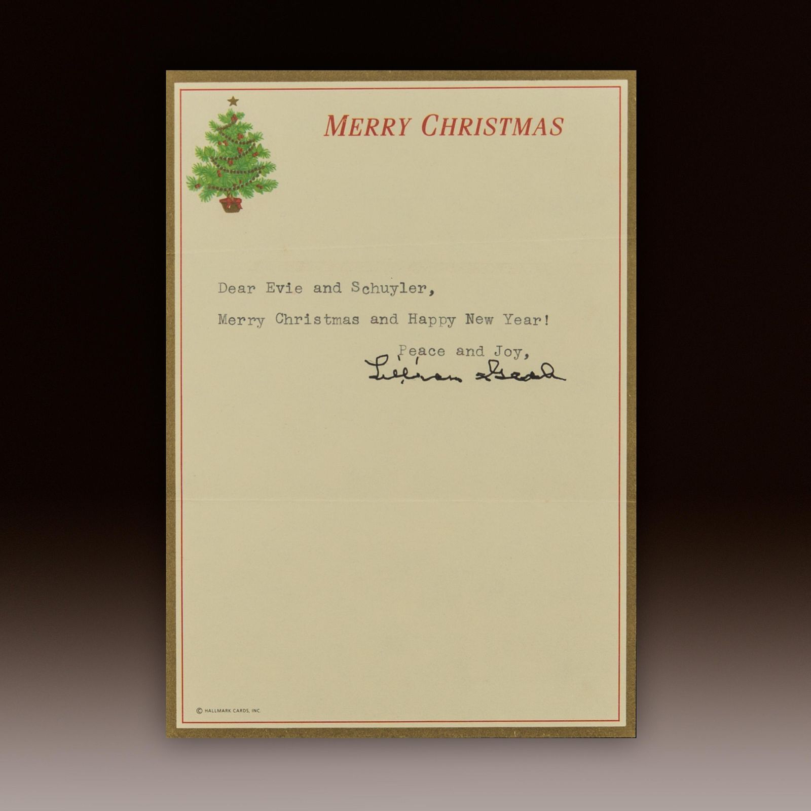 A Handwritten Letter and Christmas Note by Lillian Gish