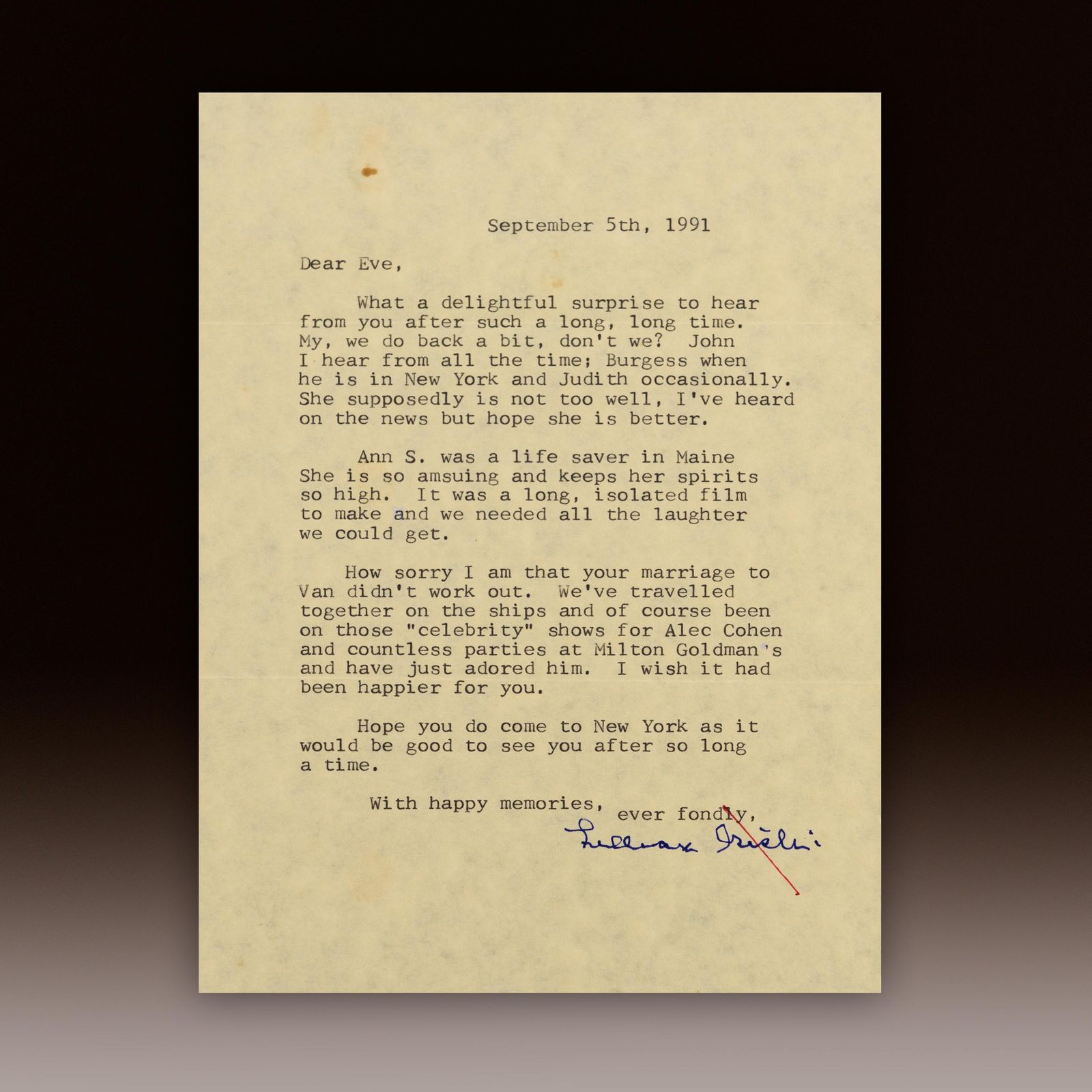 A Handwritten Letter and Christmas Note by Lillian Gish