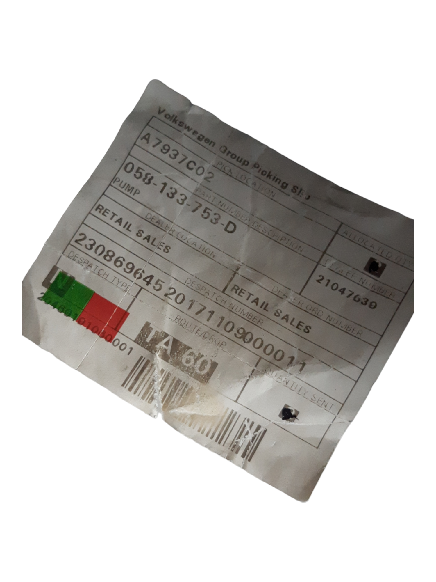 Genuine Audi SEAT Skoda Volkswagen Suction jet pump 058133753D