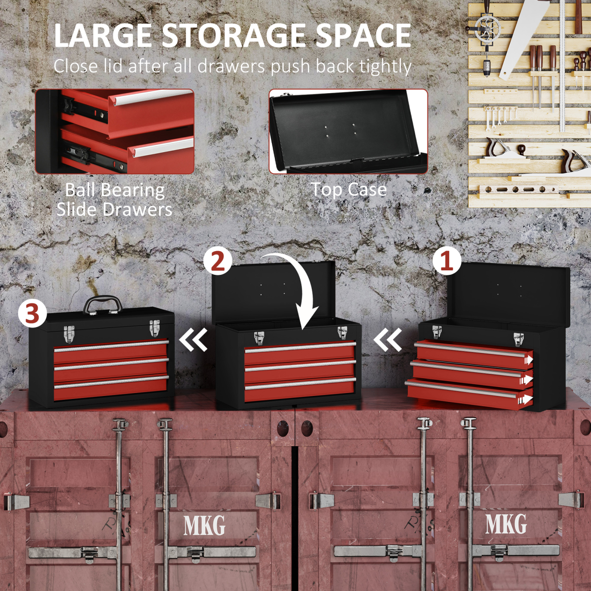 3 Drawer Tool Chest Lockable Tool Box w/ Ball Bearing Runners ...