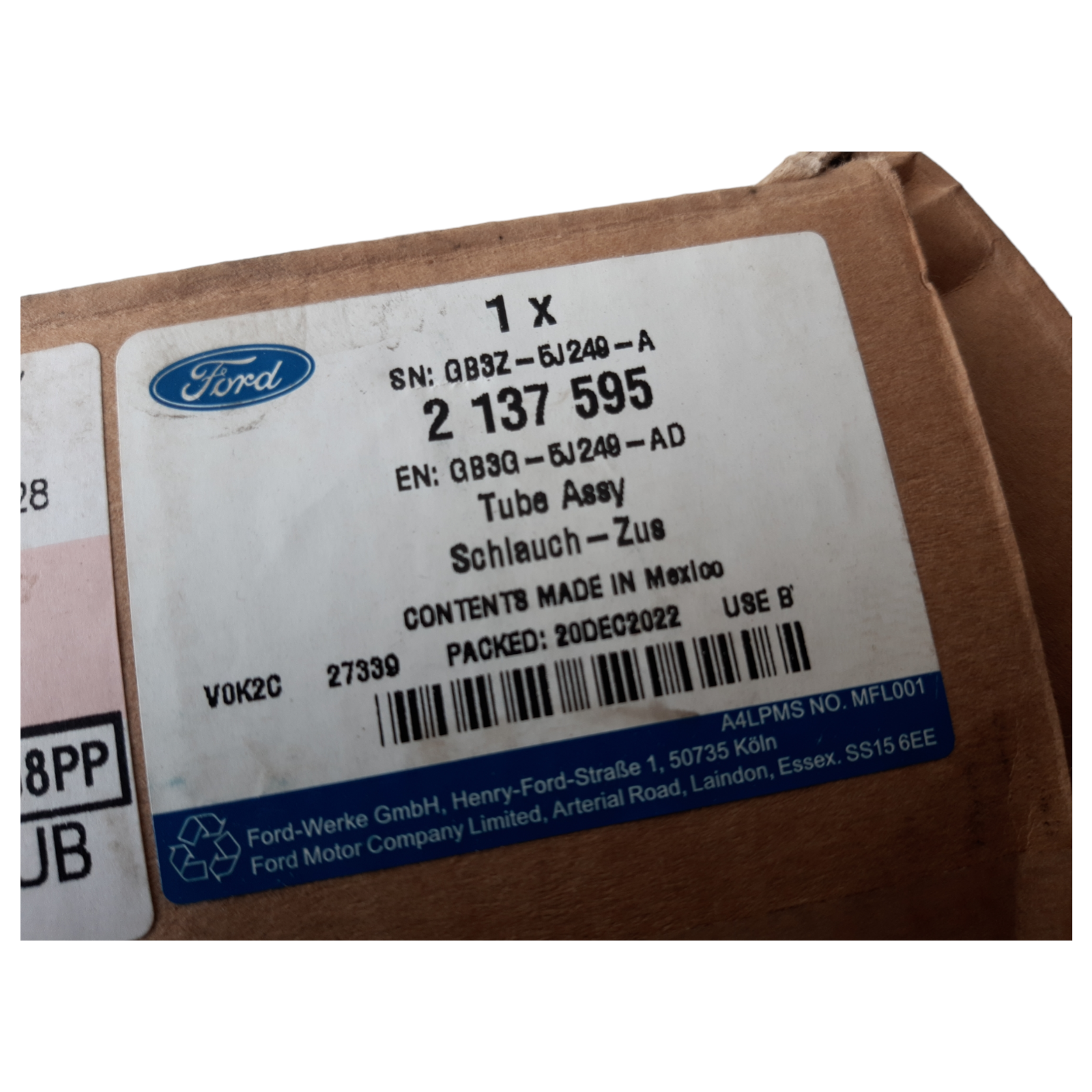Genuine Ford Ranger (TKE) AdBlue tube 2137595 GB3G5J249AD