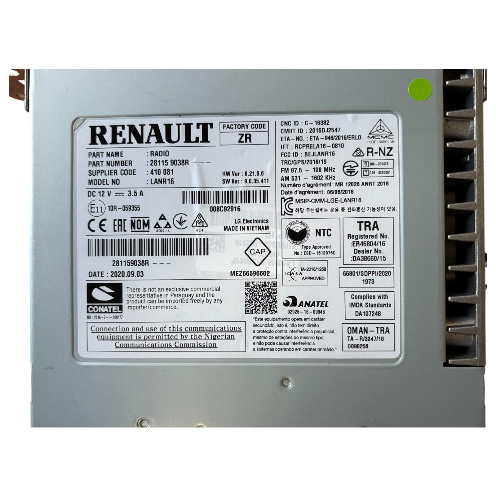 Genuine Renault Kadjar Radio head unit assembly 281159038R