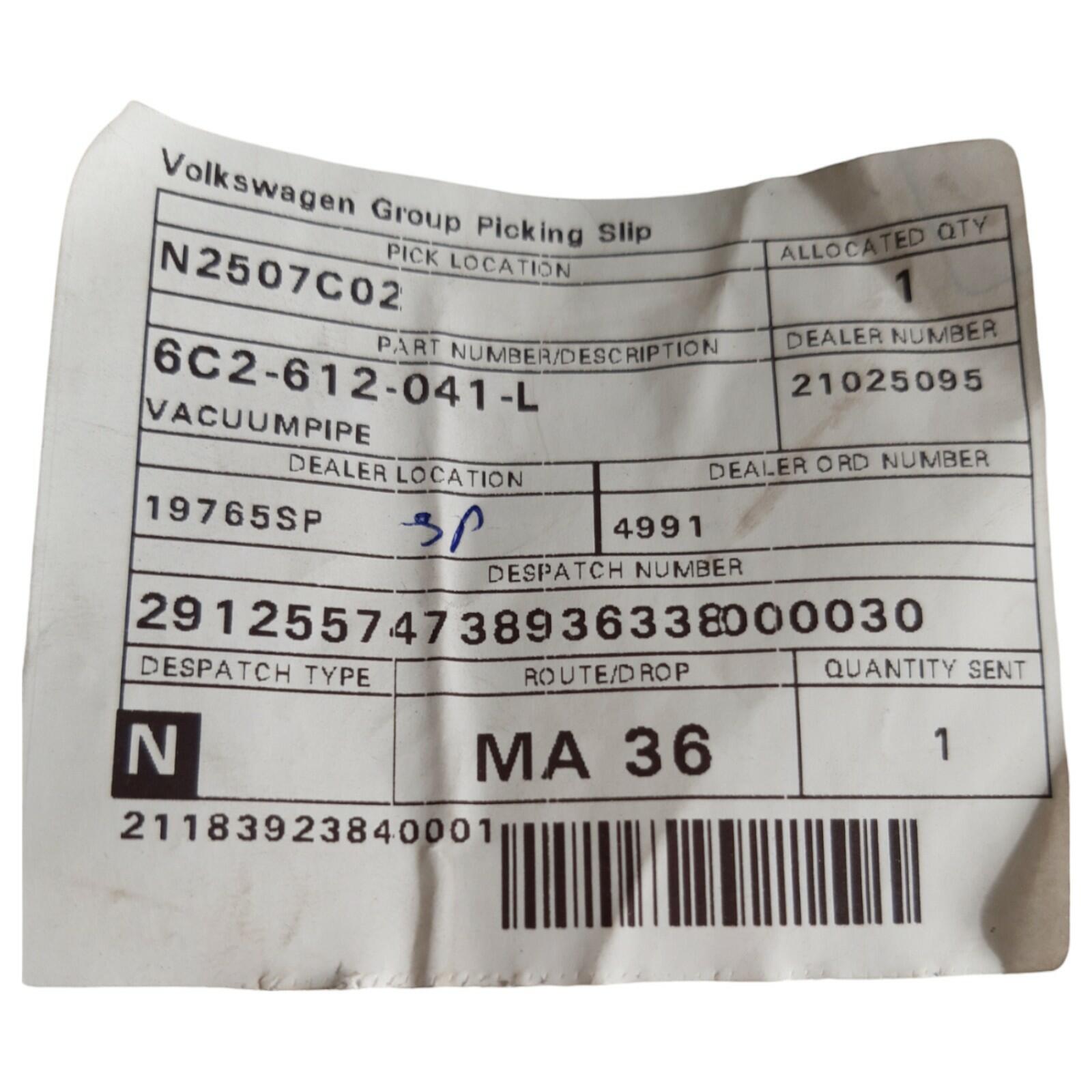 Genuine SEAT Skoda Vacuum hose with Non-return valve 6C2612041L