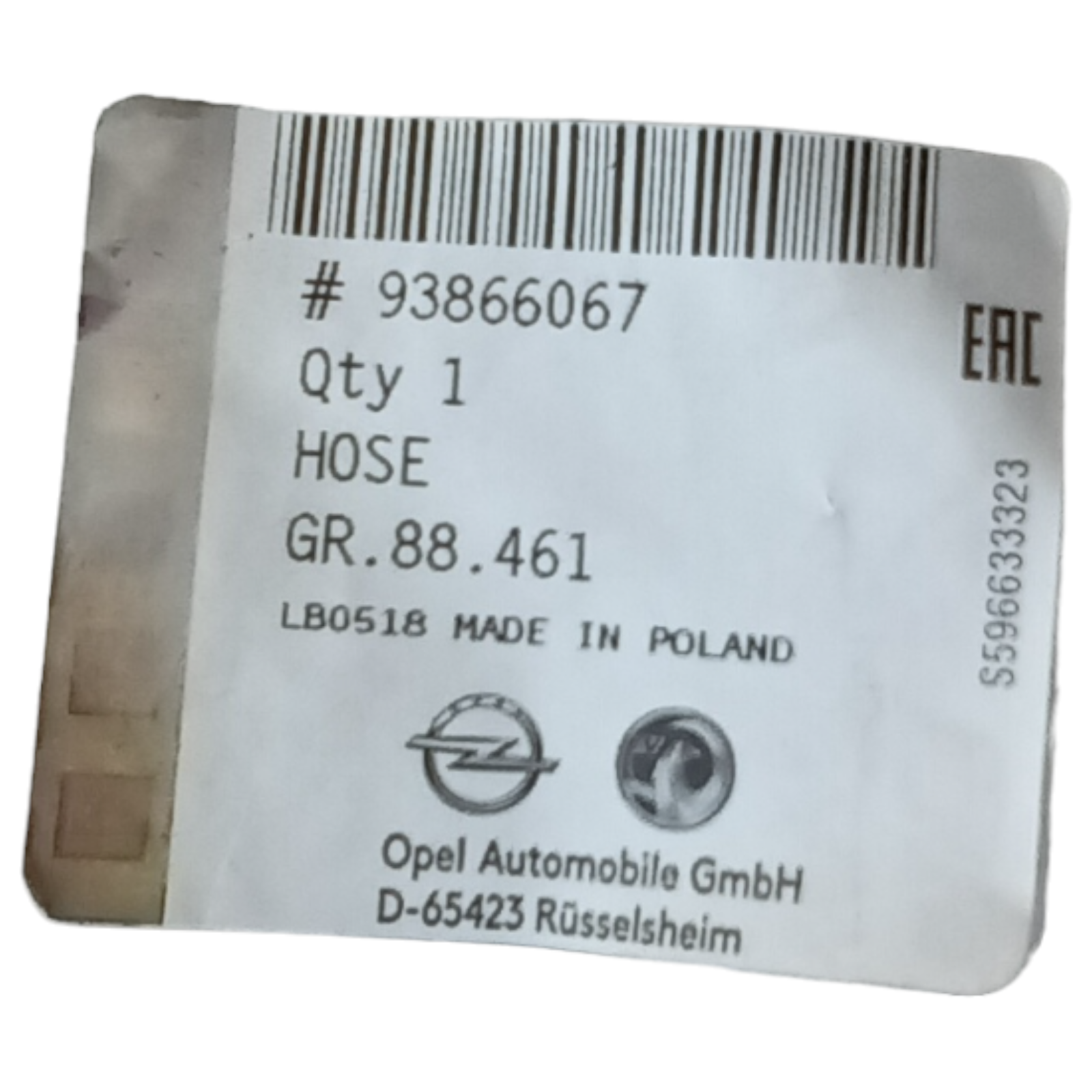 Genuine Vauxhall Vivaro B Heater water inlet hose 93866067