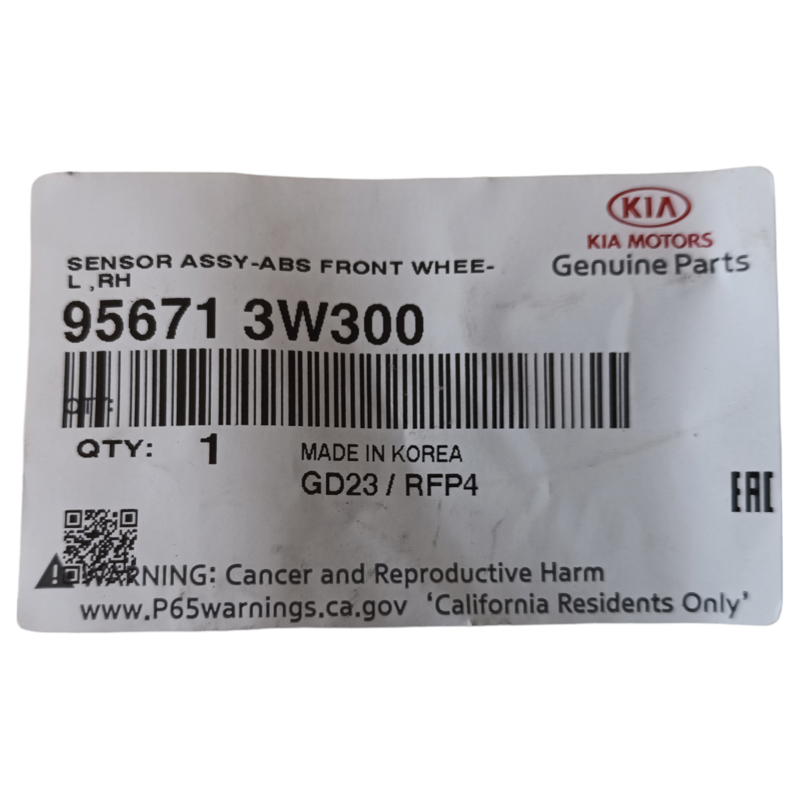 Genuine KIA Front ABS Sensor assembly 956713W300