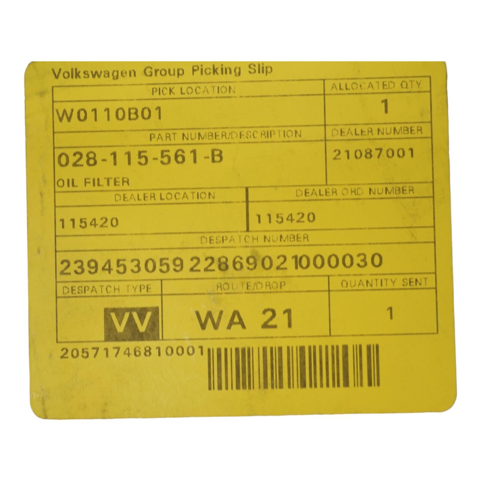 Genuine Audi SEAT Skoda Volkswagen Oil filter 028115561B