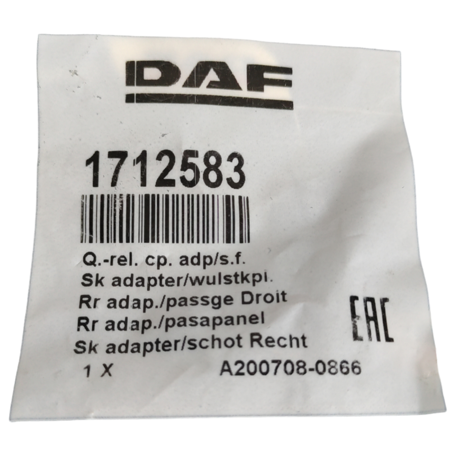 Genuine DAF Straight Quick-Acting Adapter 1712583