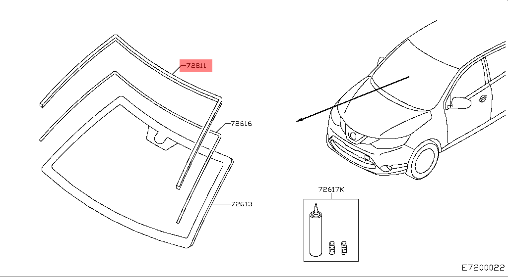 Nissan Qashqai J11E Upper Centre Windscreen Moulding Strip 727524EA1A