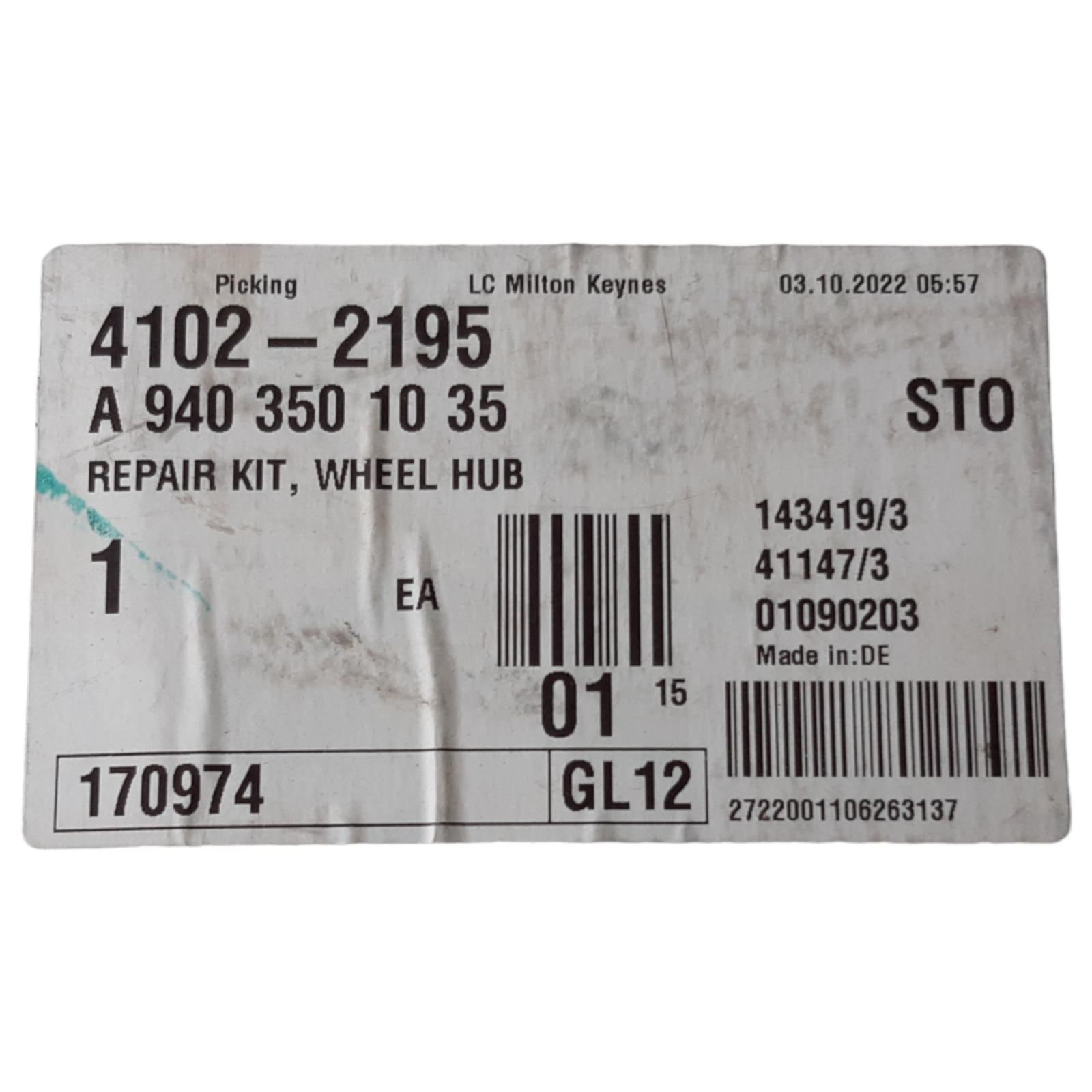 Genuine Mercedes Benz Wheel Hub Repair Kit A9403501035