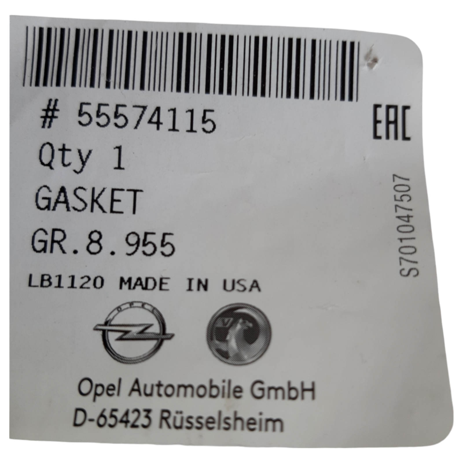 Genuine Vauxhall Turbocharger oil seal gasket 55574115