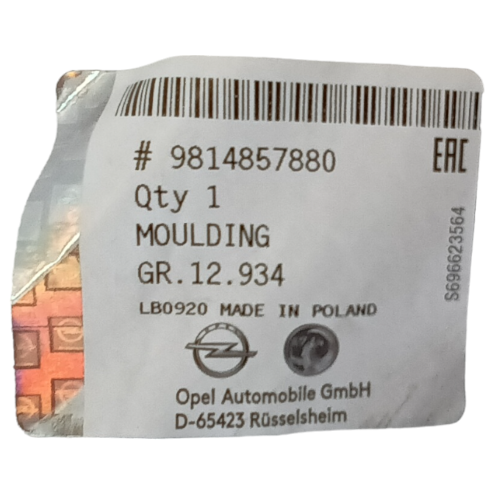 Genuine Vauxhall Grandland X LH NS Rear door weatherstrip 9814857880