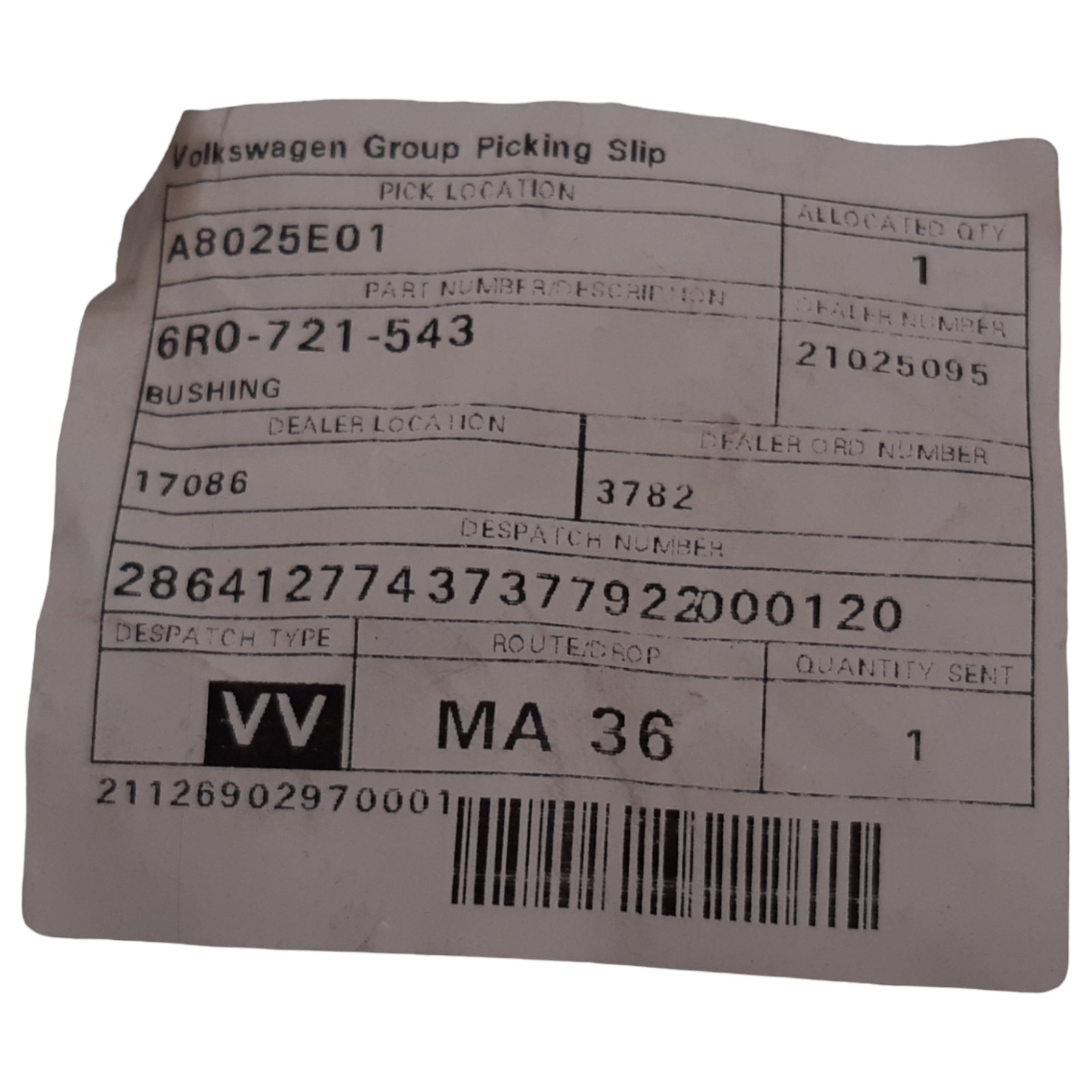 Genuine Audi SEAT Skoda Volkswagen Clutch pedal bearing bush 6R0721543