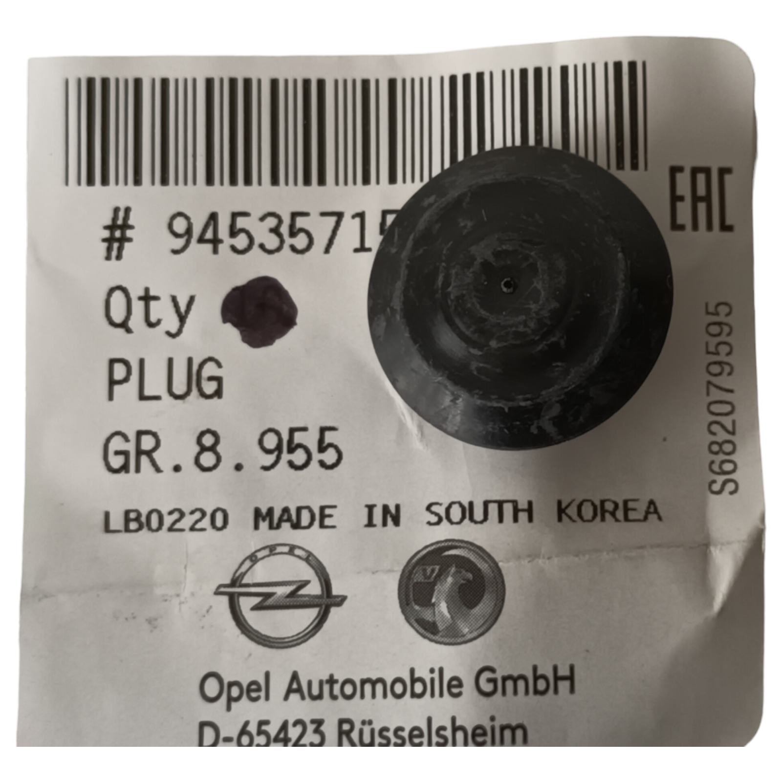 Genuine Vauxhall Body panel plug 94535715