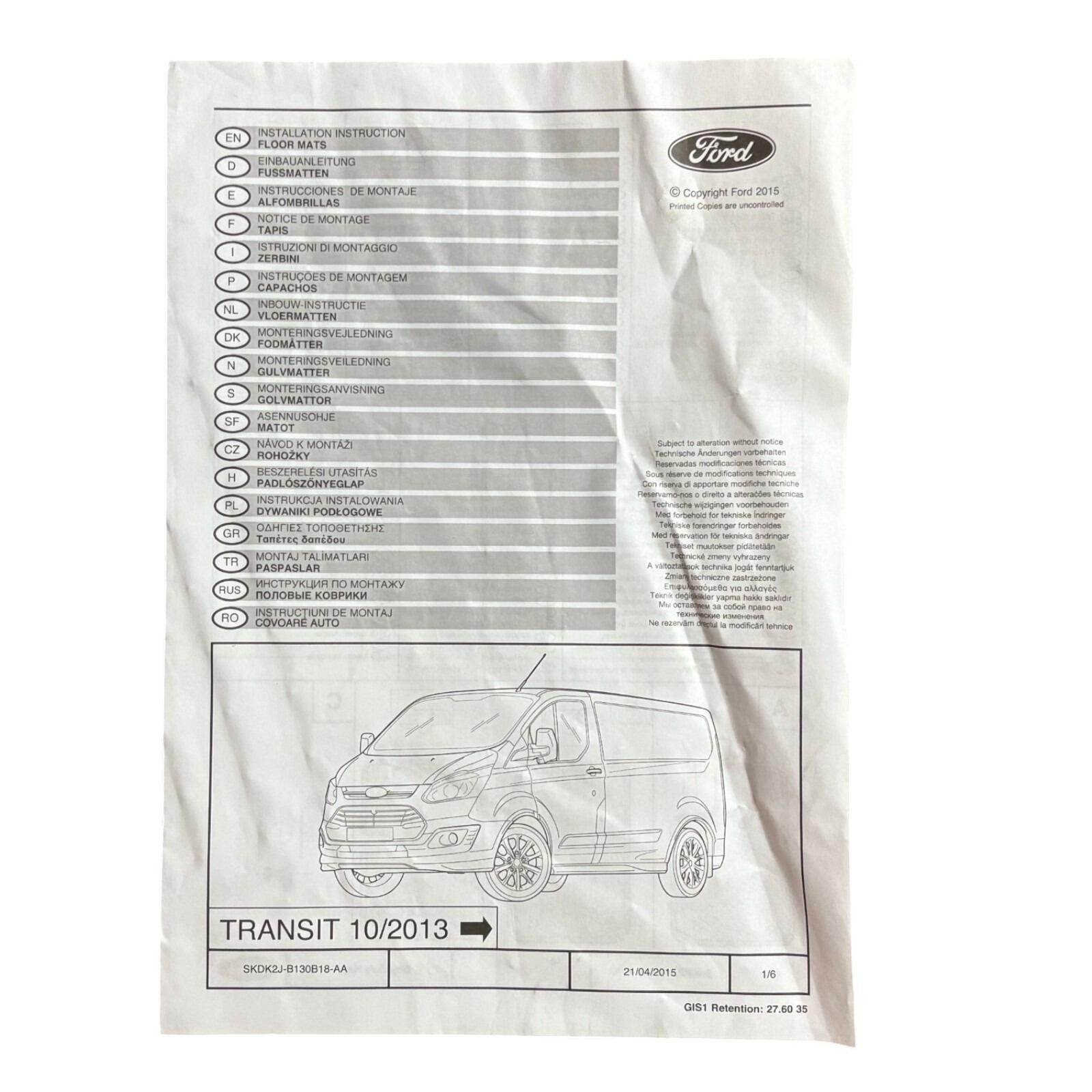 Genuine Ford Transit (LHD) Single cab rubber mat set 1945218 | Genuine