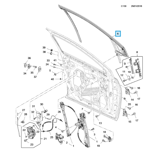Vauxhall Astra K LH | Front Door Window Channel Sealing With Fixed ...