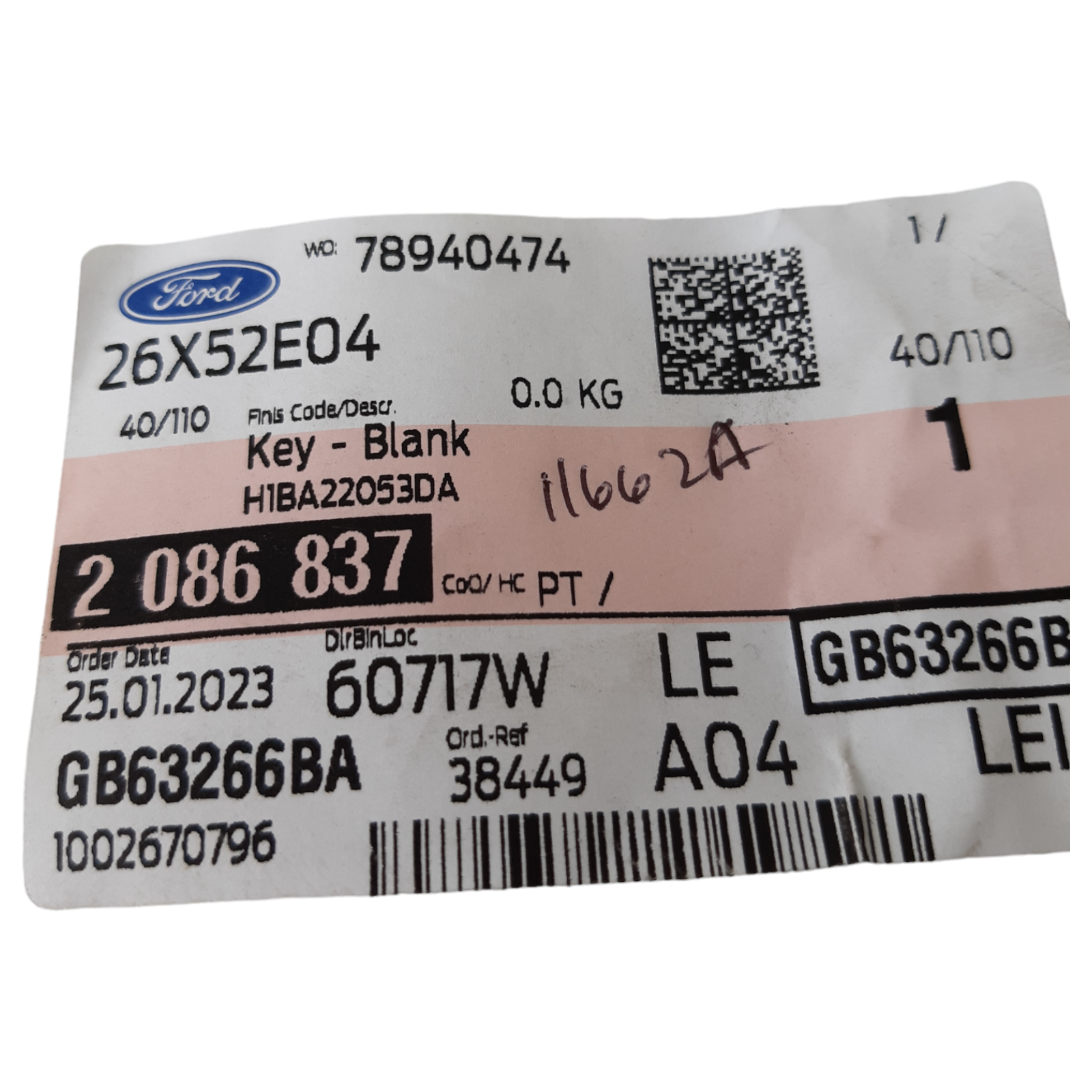Genuine Ford Blank Key Blade 2086837 – OEM for Ford Puma