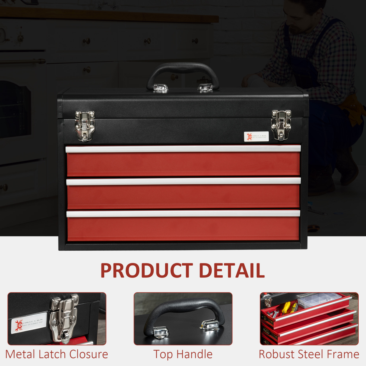 3 Drawer Tool Chest Lockable Tool Box w/ Ball Bearing Runners ...