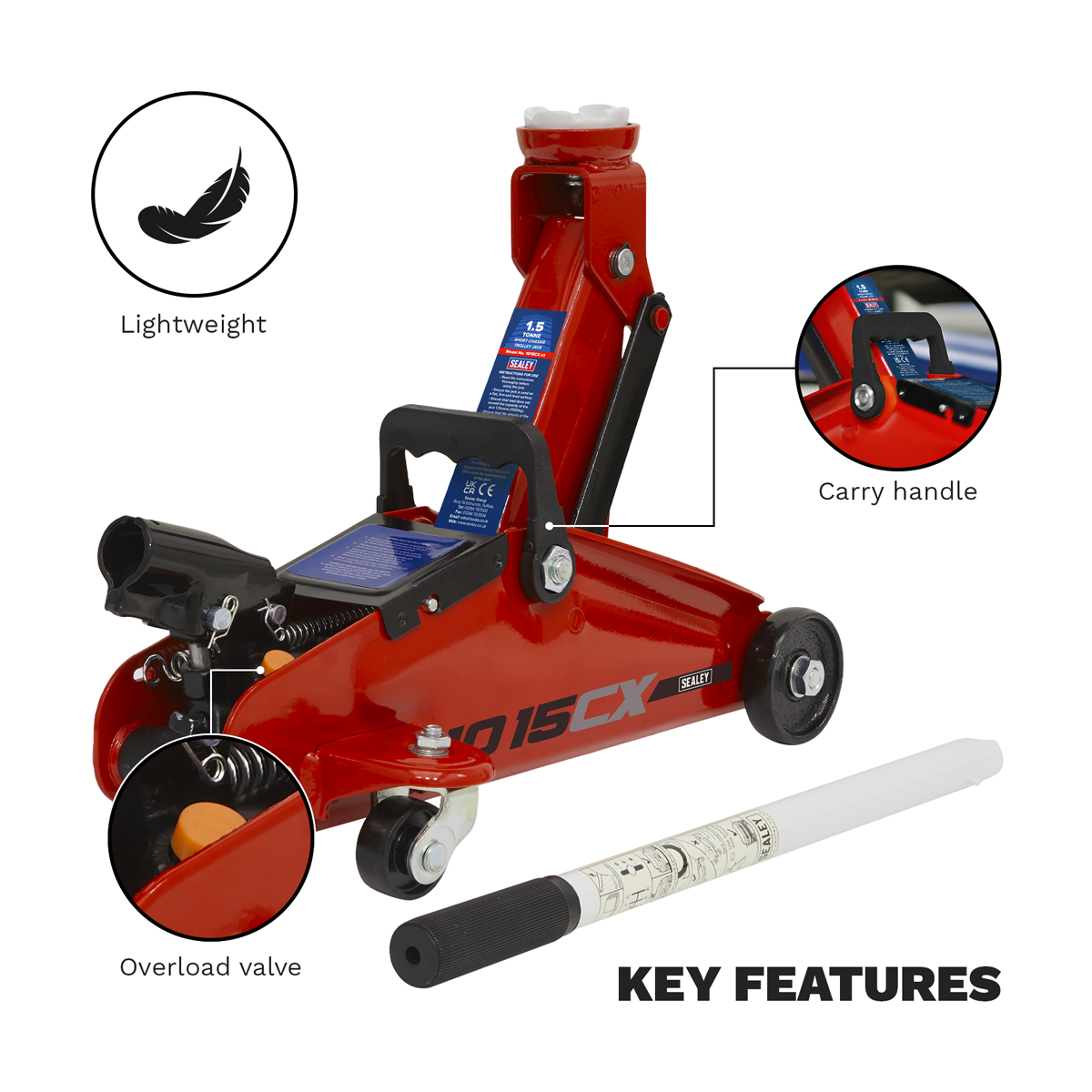 Sealey - 1.5 Tonne Short Reach Chassis Trolley Jack - 1015CX