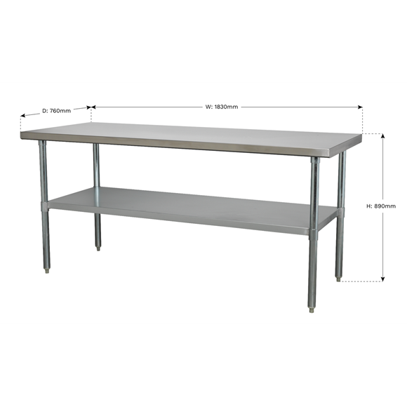 Sealey - Stainless Steel Workbench with Galvanized steel frame 1.8m