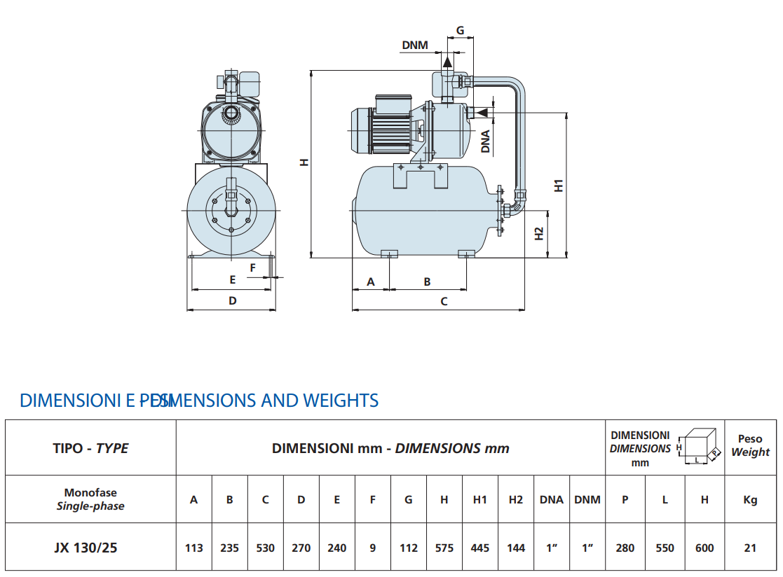 JX130-25 Automatic Booster Water Pump 230v - UK Stockist