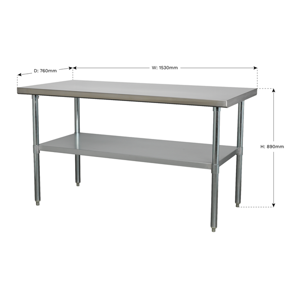 Sealey - Stainless Steel Workbench with Galvanized steel frame 1.5m